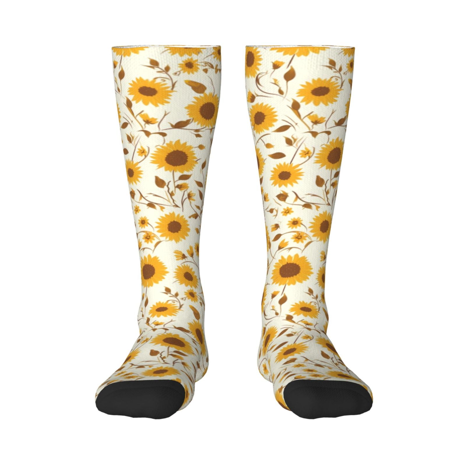 Naloa Brown Leaf Sunflower Thigh High Socks Extra Long Stretchy Sock ...
