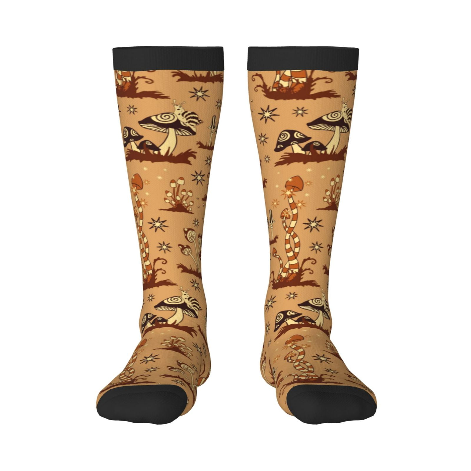 Naloa Brown Mushrooms Thigh High Socks Extra Long Stretchy Sock Women ...