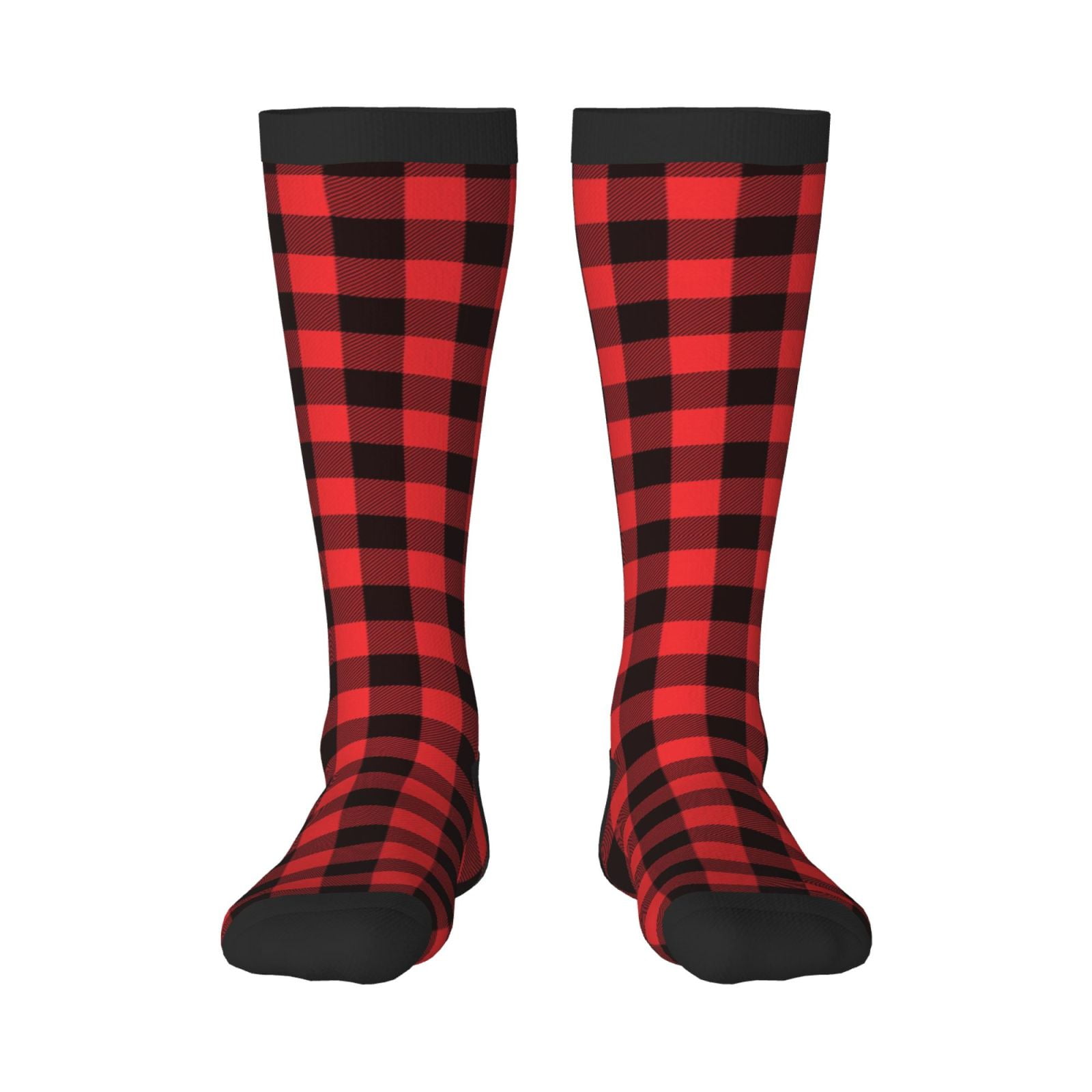 Naloa Buffalo Plaid Red Black Thigh High Socks Extra Long Stretchy Sock ...