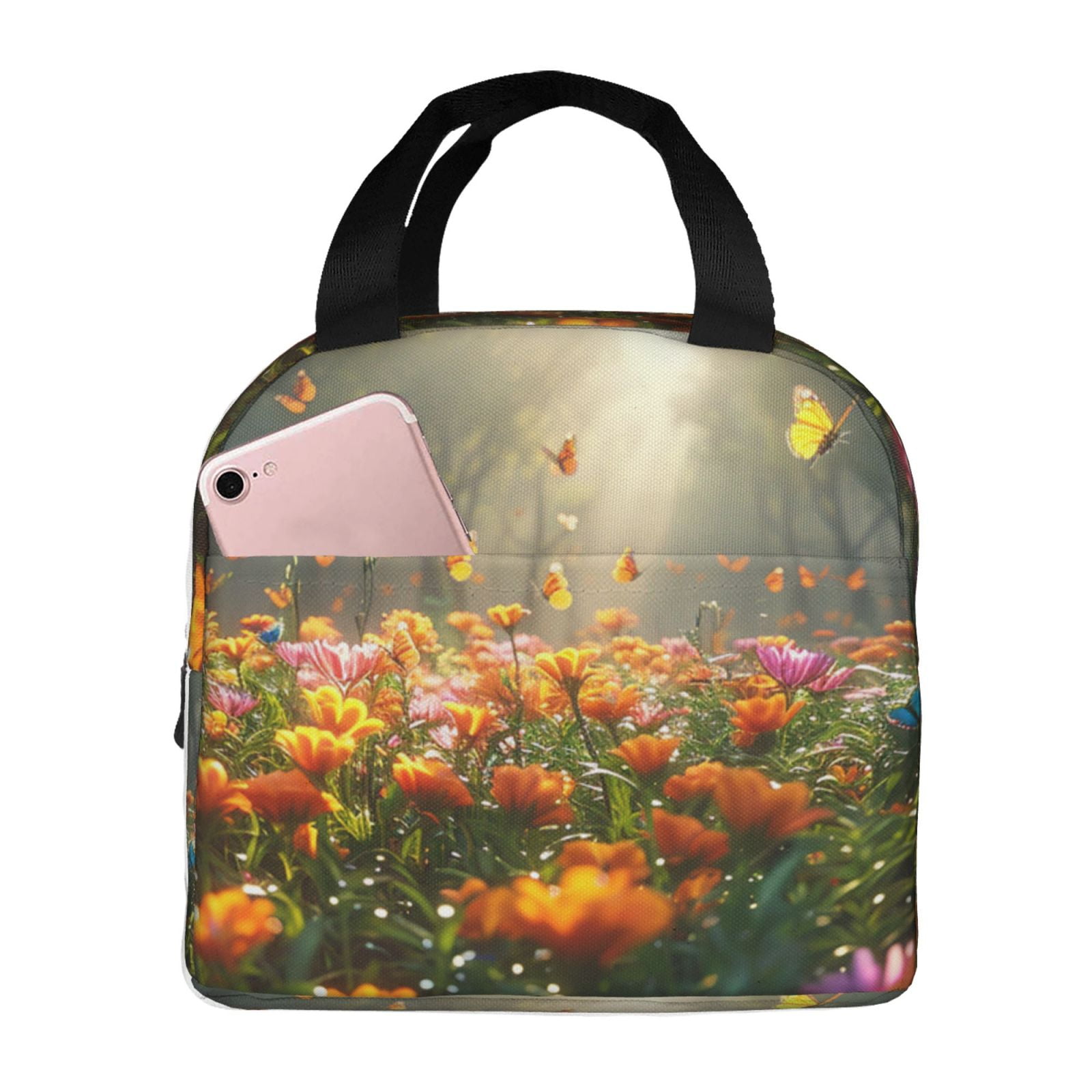 Naloa Butterflies In Flower Field Print Lunch Box for Women Men ...