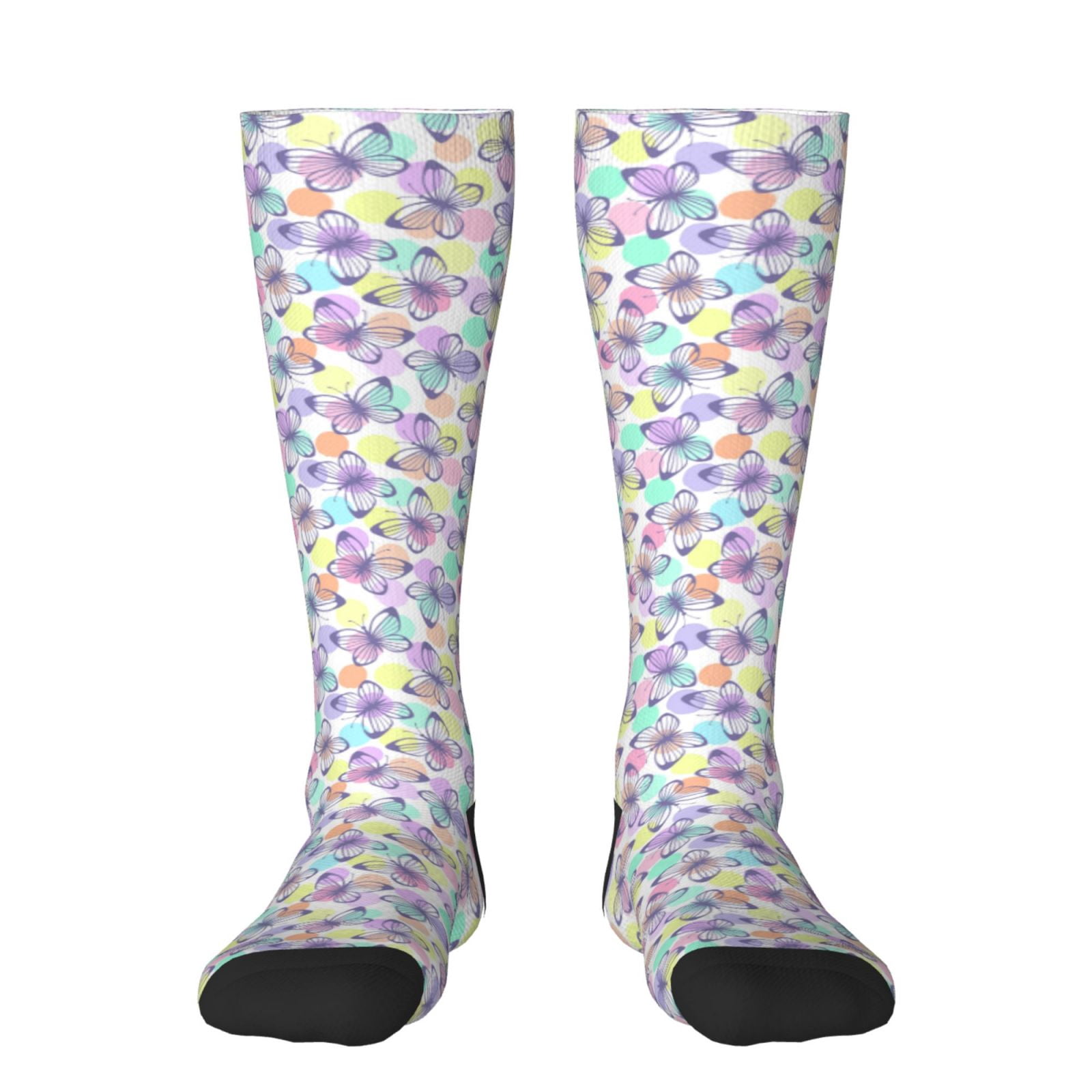 Naloa Butterflies on Polka Dots Thigh High Socks Extra Long Stretchy ...