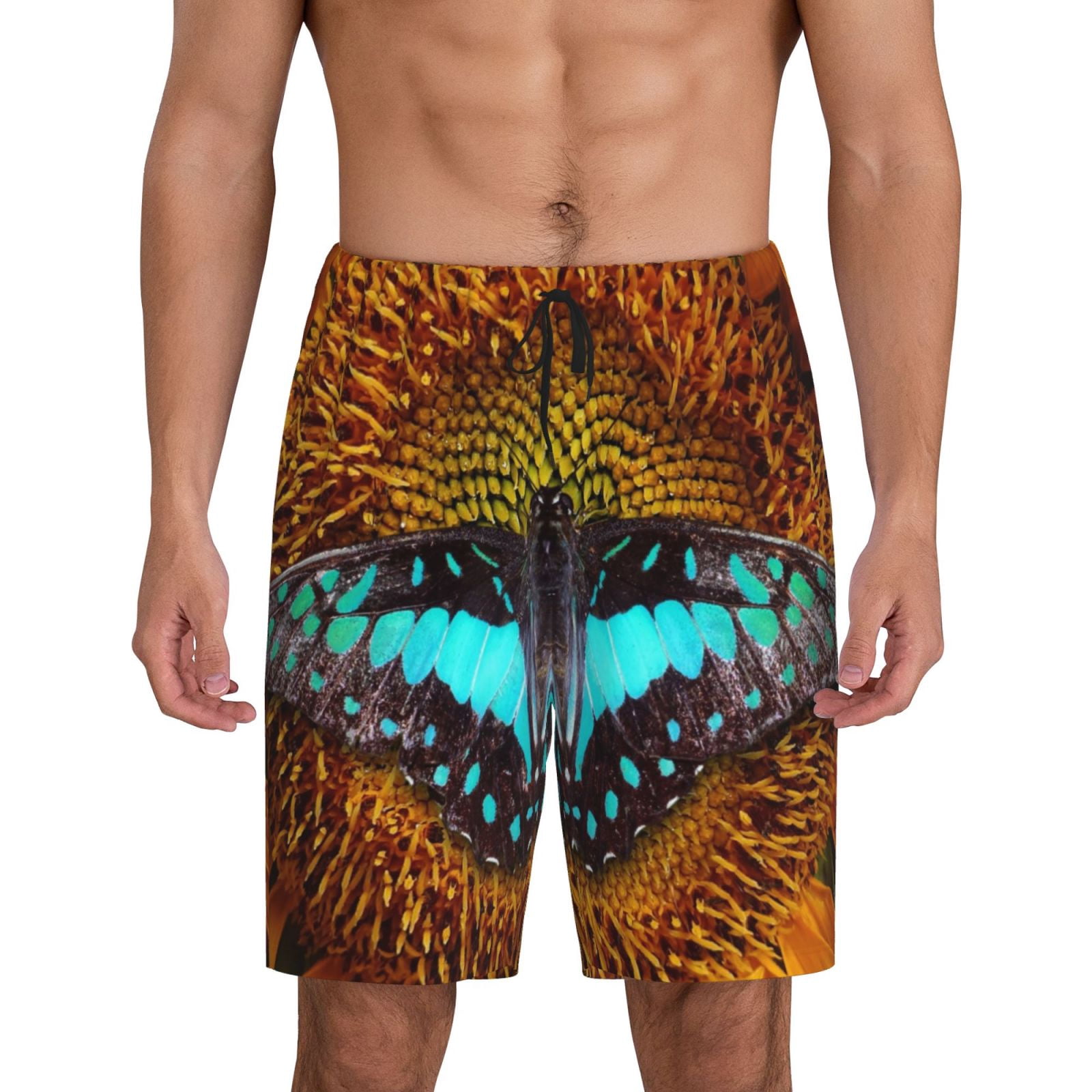 Naloa Butterfly Alighted On Sunflowers Men's Short Pajama Pants, Pj ...