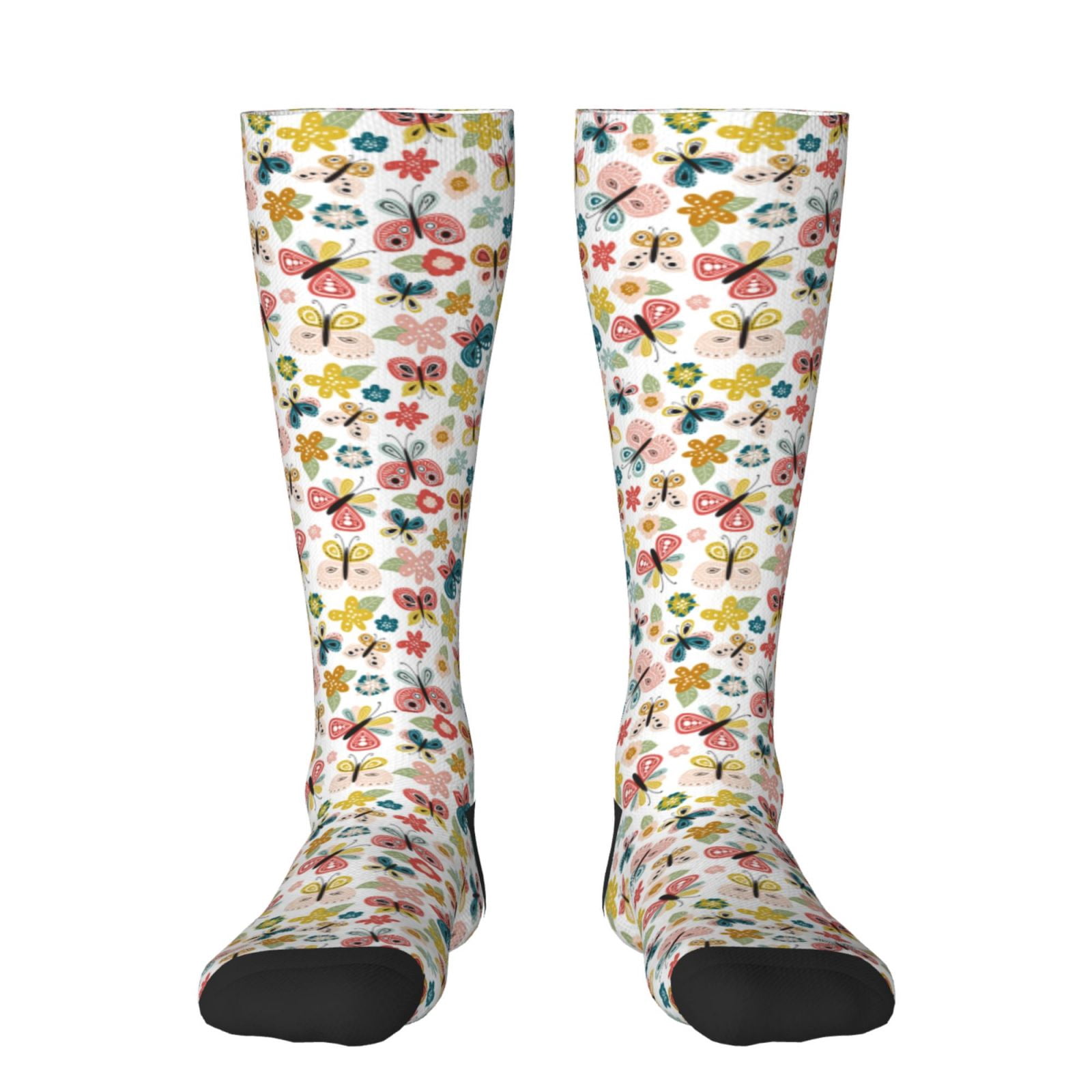 Naloa Butterfly Flowers Thigh High Socks Extra Long Stretchy Sock Women ...