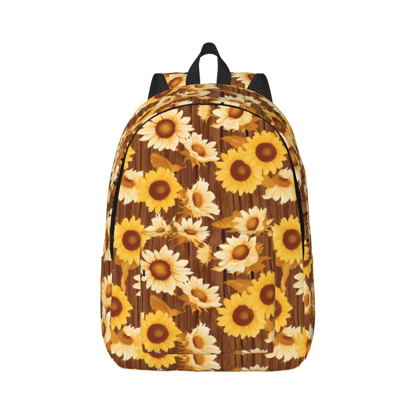 Naloa Canvas Backpack for Men Women Brown Wood Grain Sunflower B Print ...