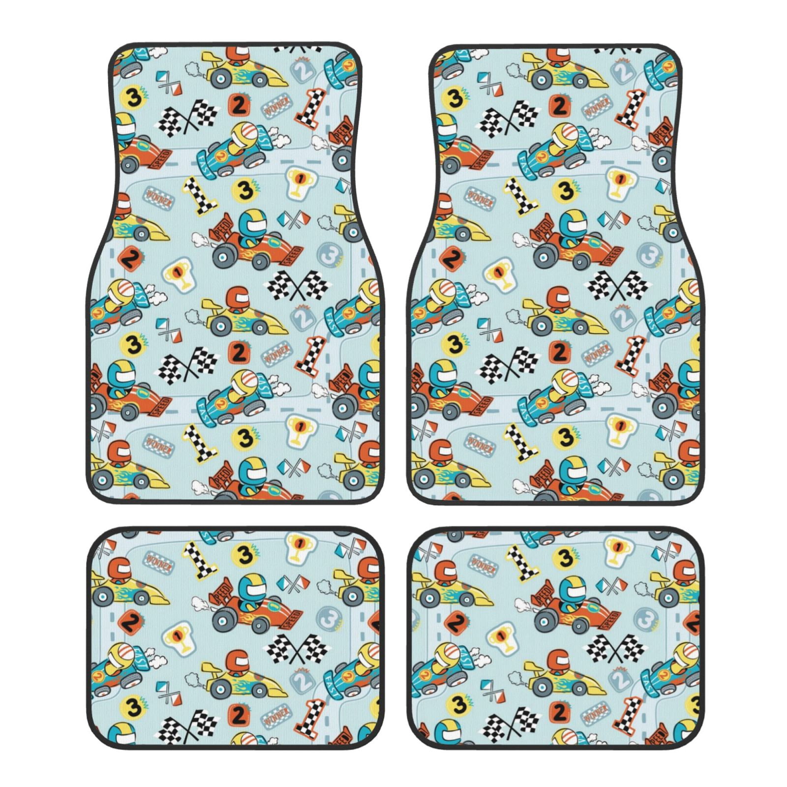 Naloa Cartoon Car Racing Car Foot Mat Set of 4 Pieces - Universal Floor ...