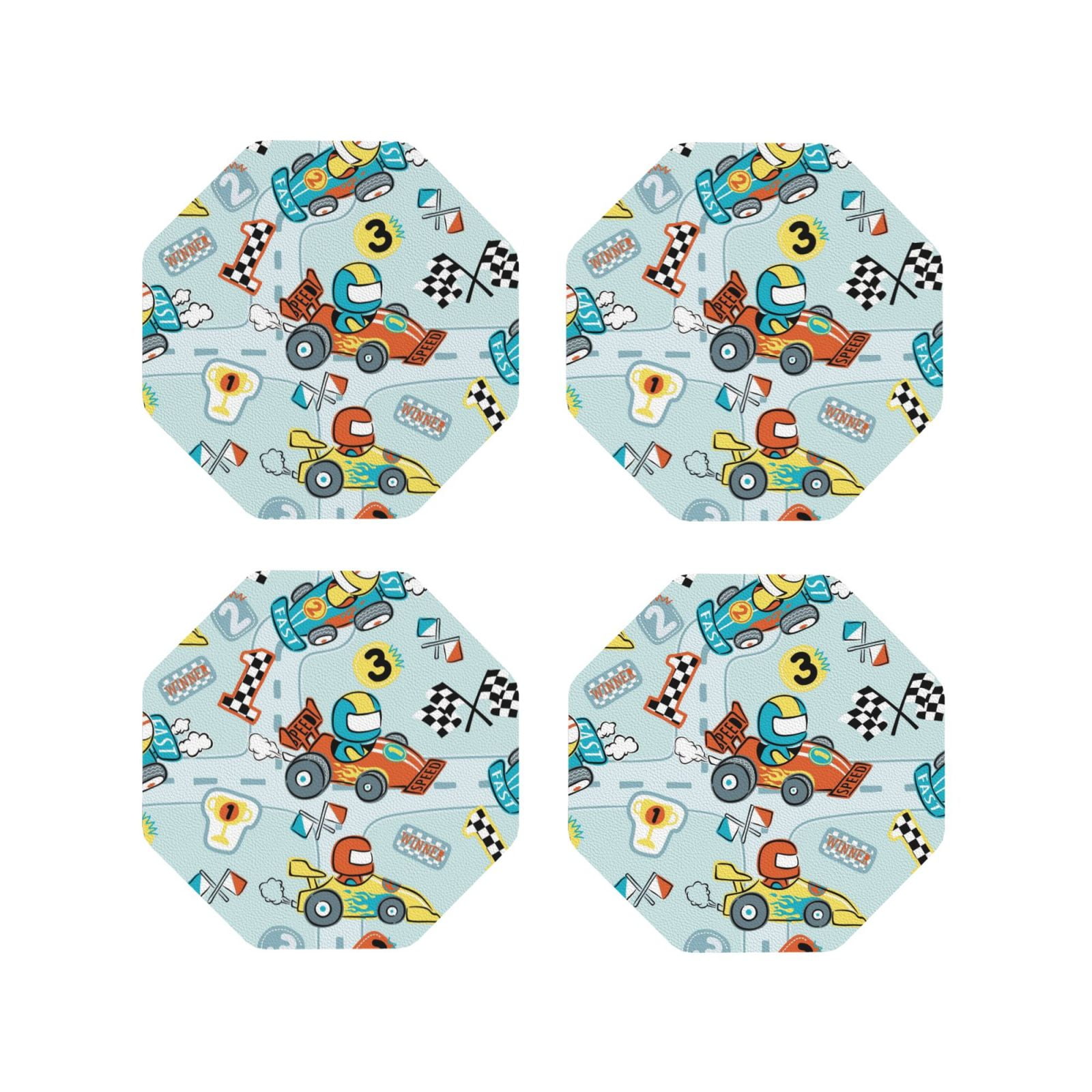 Naloa Cartoon Car Racing Leather Coasters for Drinks, Durable Drink ...