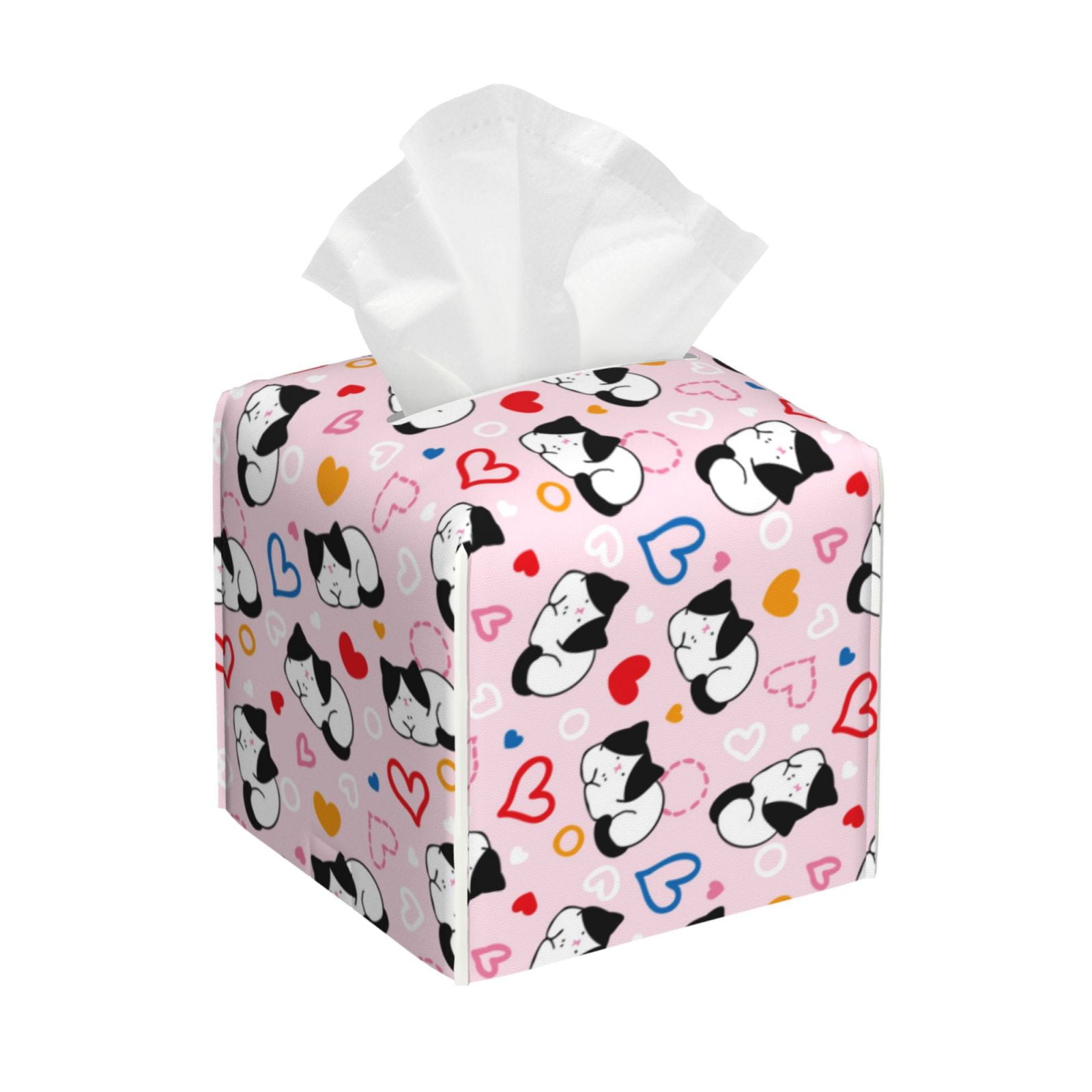 Naloa Cartoon Cat And Heart Tissue Box Cover Leather Tissue Holder ...