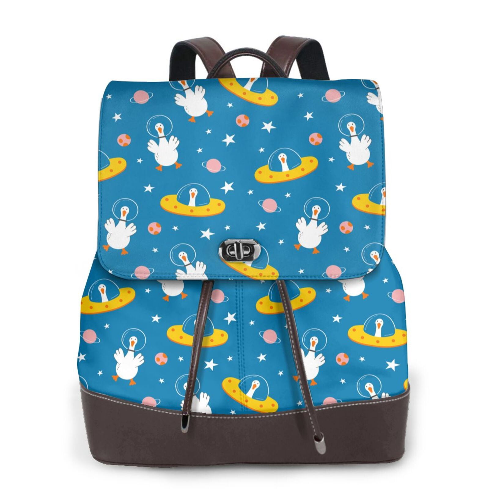 Naloa Cartoon Goose Print Leather Backpack Purse for Women and Ladies ...