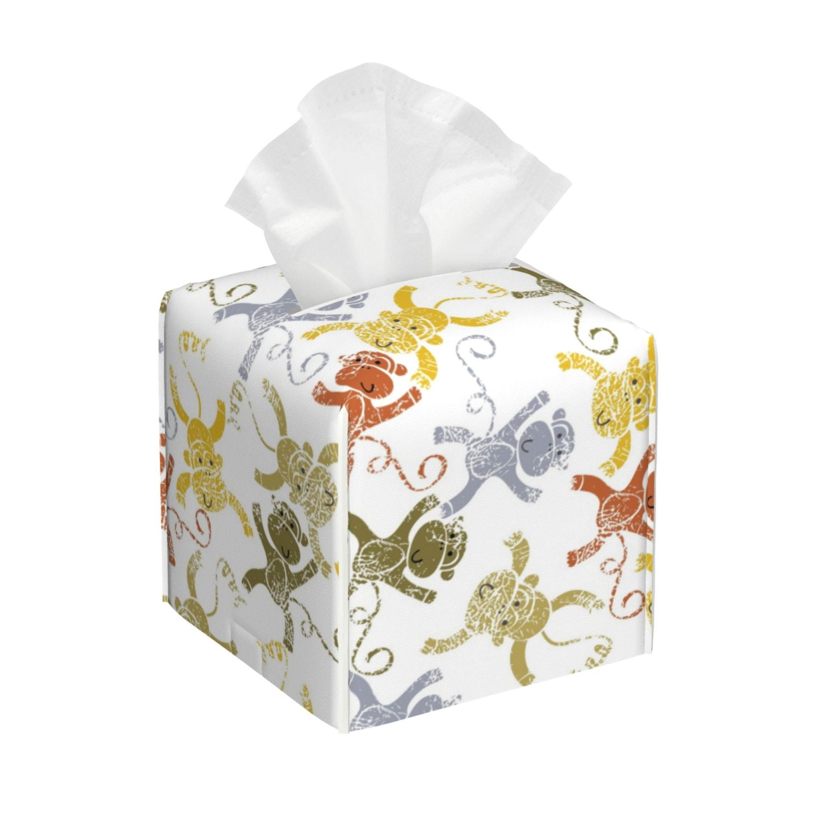 Naloa Cartoon Monkey Tissue Box CoverLeather Tissue Holder Square ...