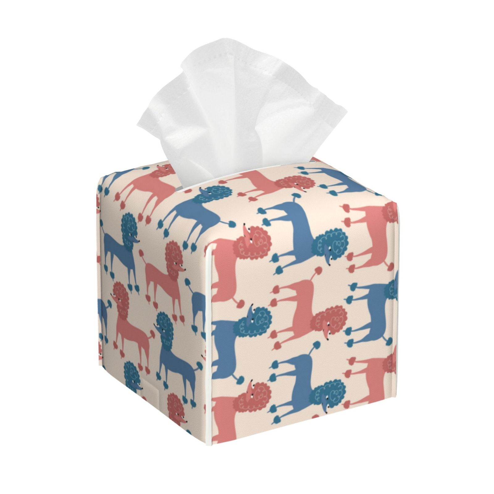 Naloa Cartoon Poodle Dog Tissue Box CoverLeather Tissue Holder Square ...