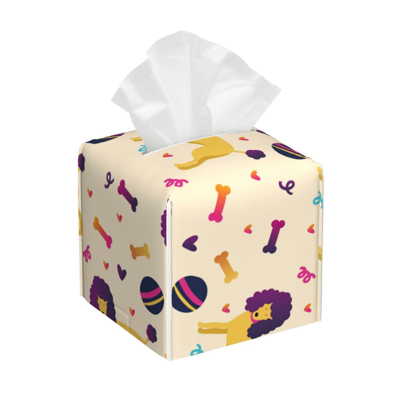 Naloa Cartoon Poodle Dog Tissue Box CoverLeather Tissue Holder Square ...