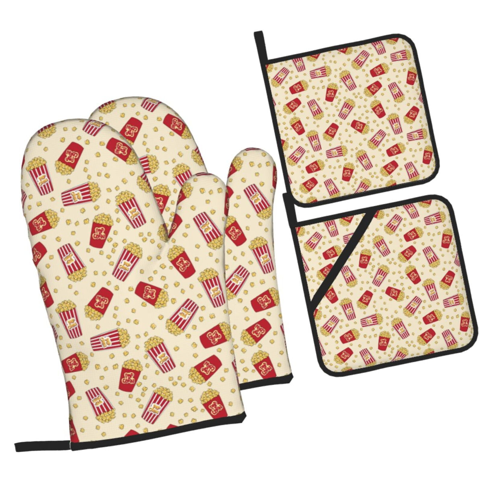 Naloa Cartoon Popcorn Oven Mitts and Pot Holders 4 pcs Set, Cooking ...