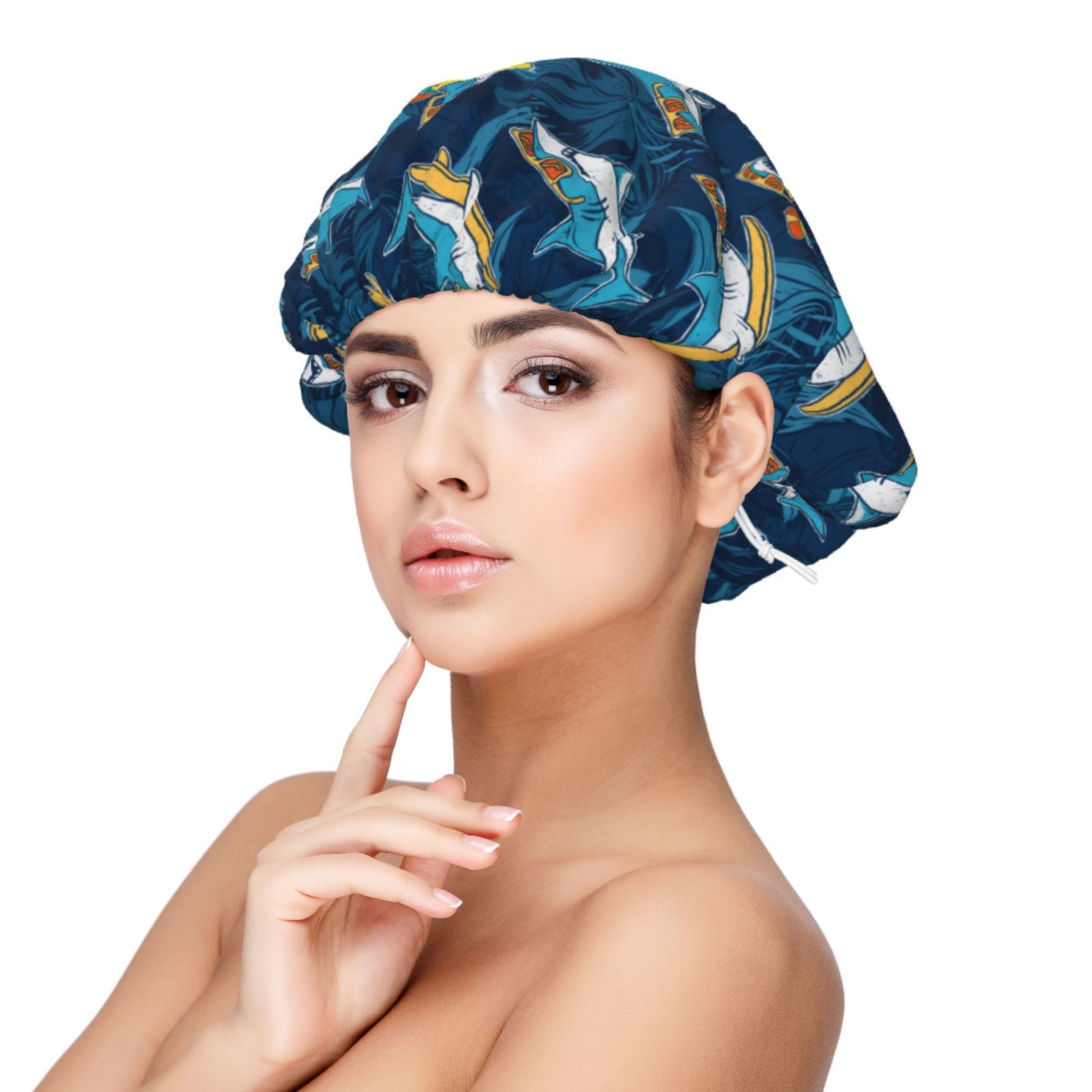 Naloa Cartoon Surfer Sharks Adjustable Hair Bonnet for Sleeping, Hair ...