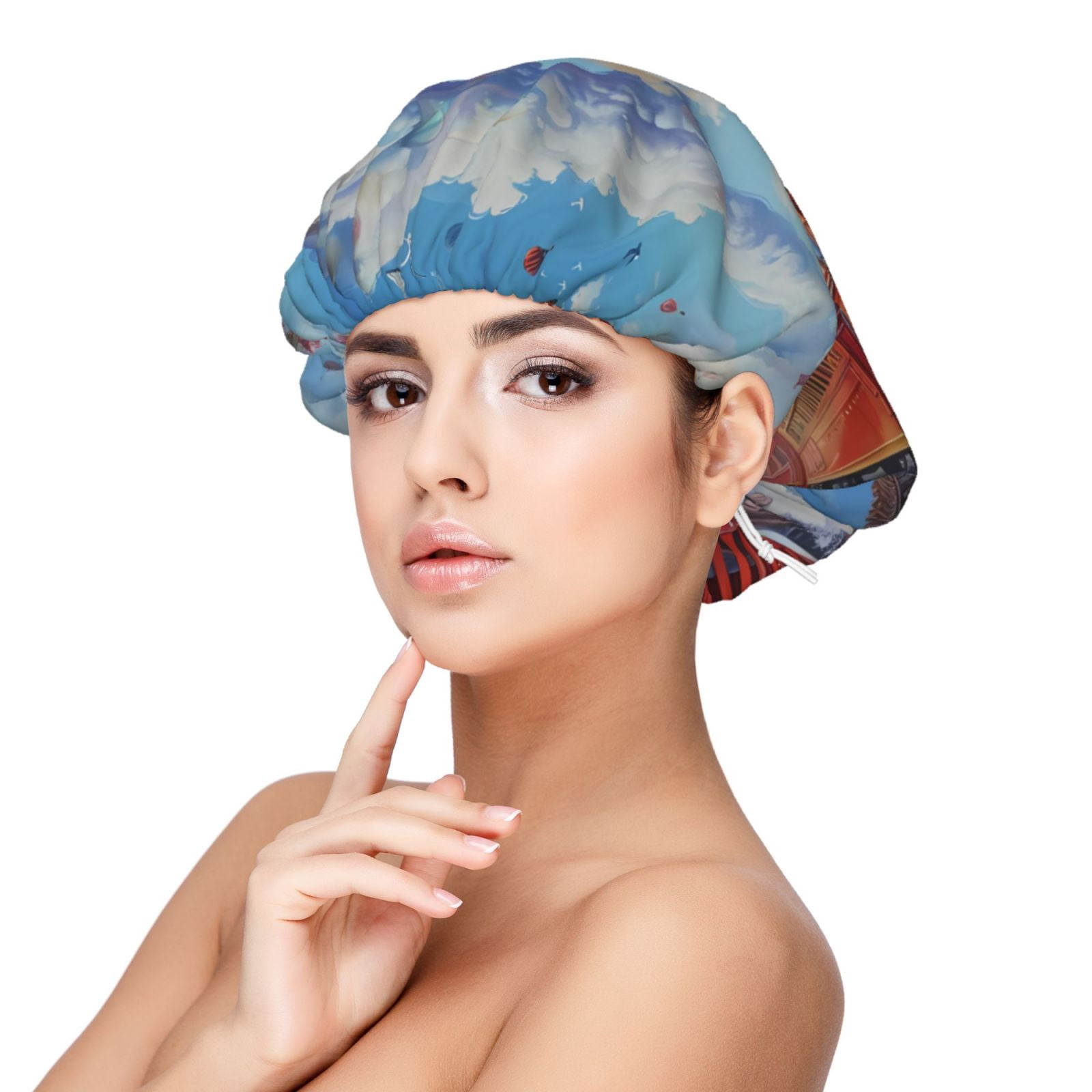 Naloa Cartoon Train Hot Air Balloon Adjustable Hair Bonnet for Sleeping ...