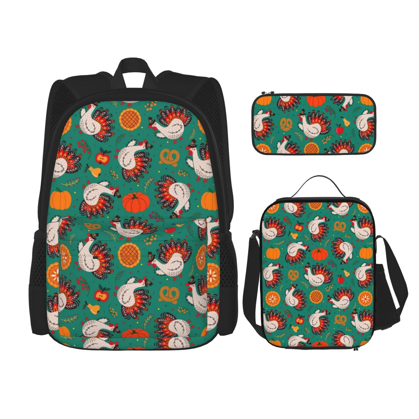 Naloa Cartoon Turkey Print Large Capacity Backpack Lunch Bag Pencil ...