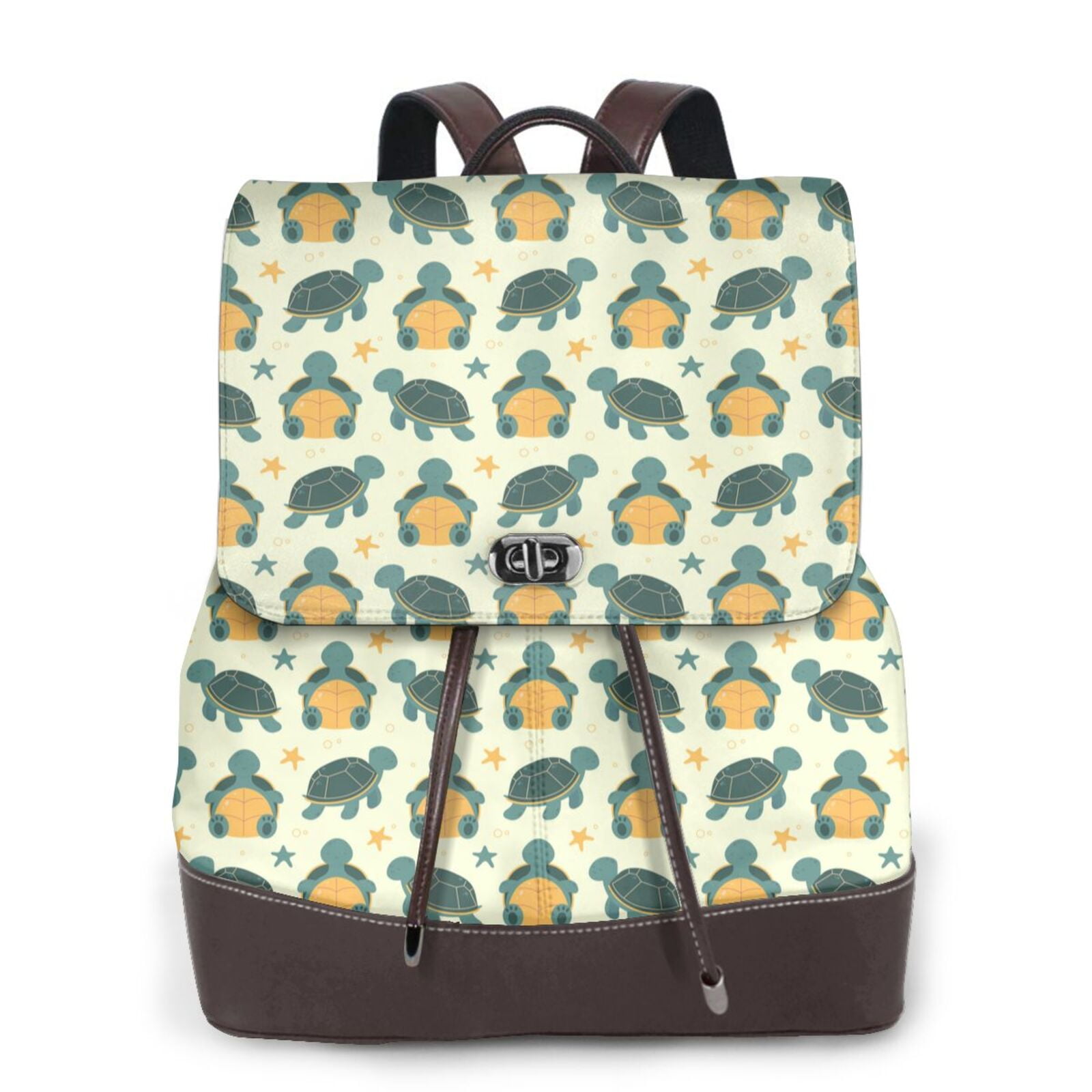 Naloa Cartoon Turtles Print Leather Backpack Purse for Women and Ladies ...