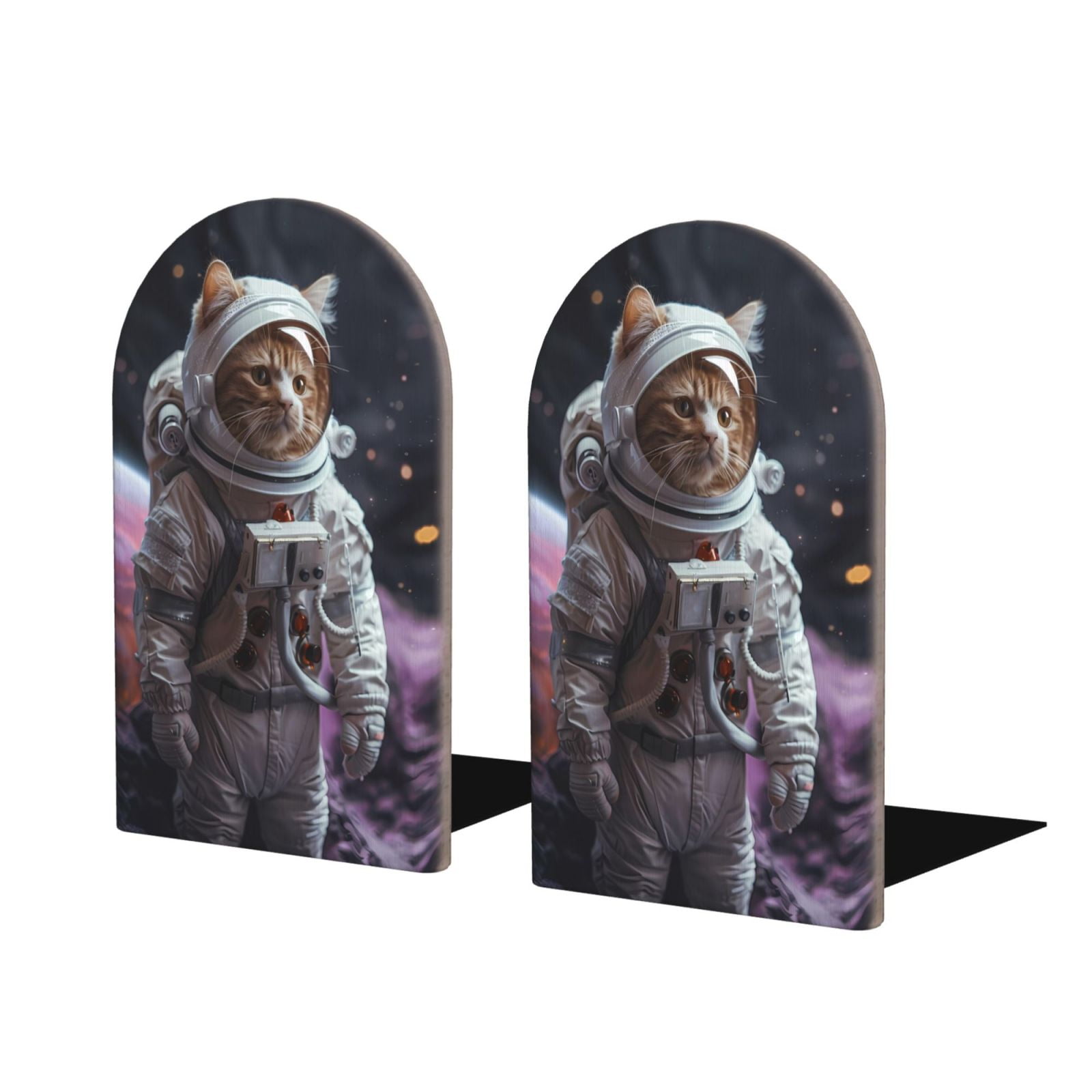 Naloa Cat Astronaut In Space Wood Non-Skid Bookend for Shelves,Book ...