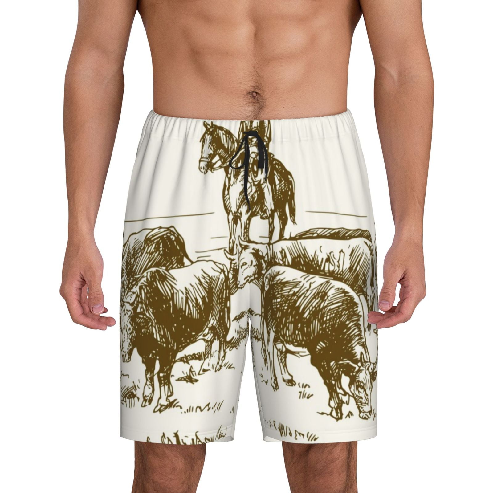 Naloa Cattle Drive By Two Cowboys Men's Short Pajama Pants, Pj Shorts ...