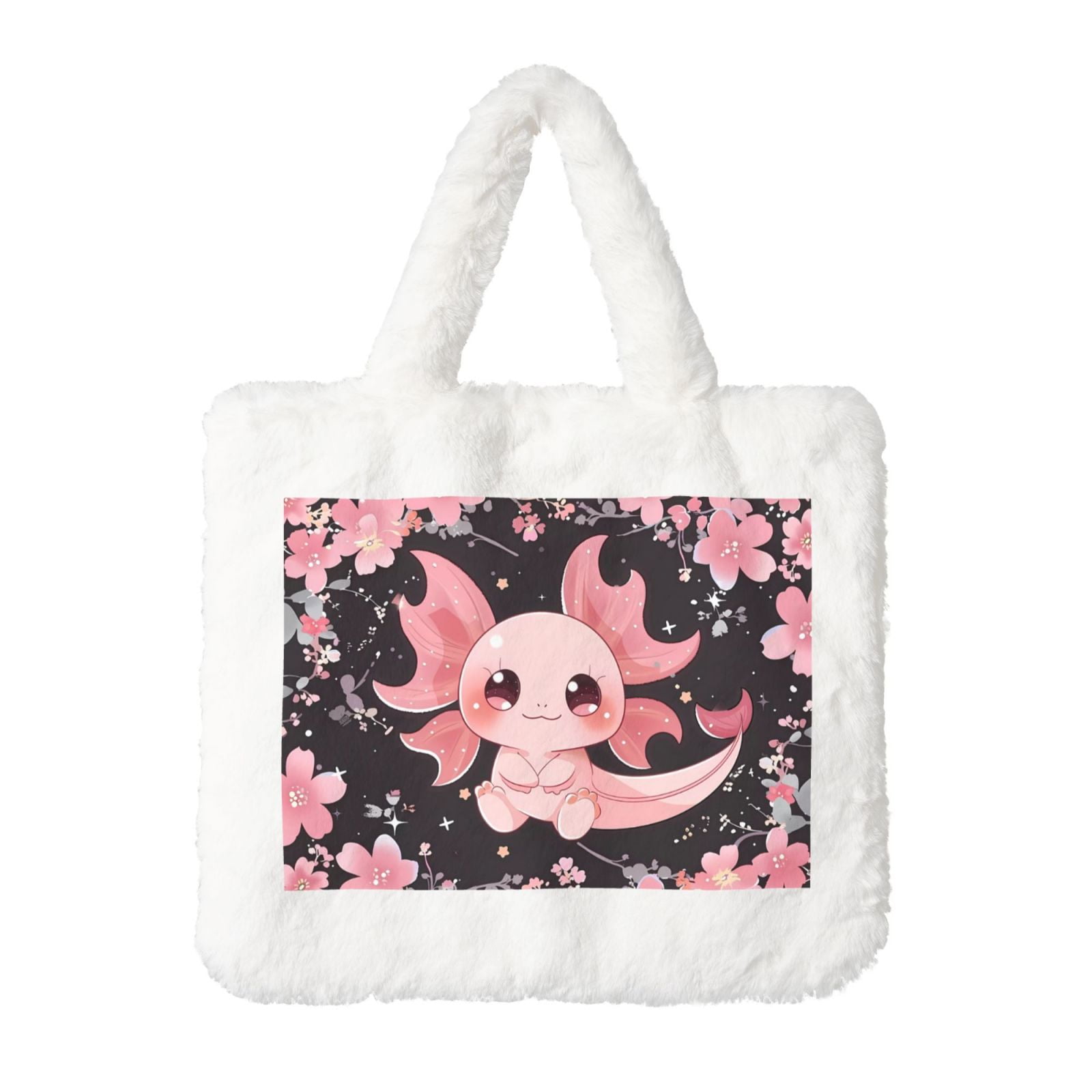 Naloa Chibi Axolotl Sakura Fantasy Plush Underarm Bag, Ladies Fluffy ...