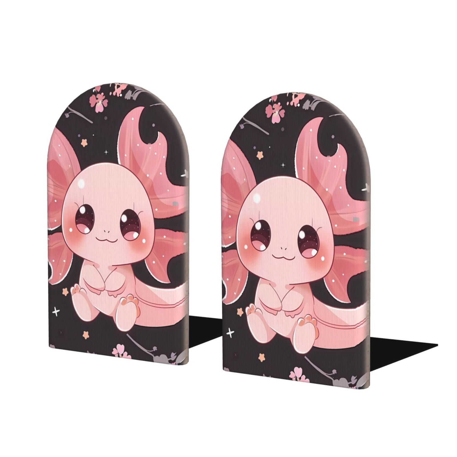 Naloa Chibi Axolotl Sakura Fantasy Wood Non-Skid Bookend for Shelves ...