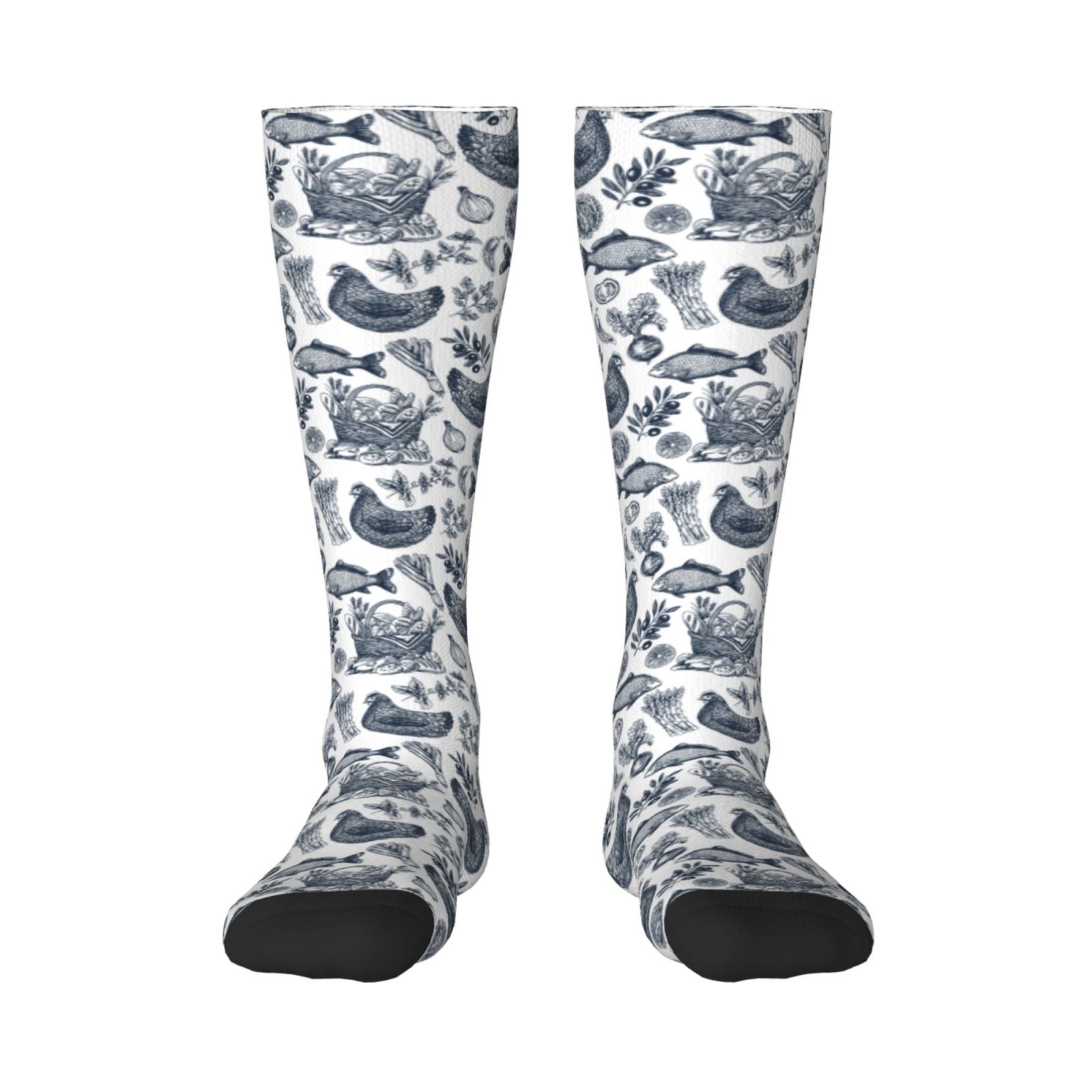 Naloa Chicken And Fish Thigh High Socks Extra Long Stretchy Sock Women ...