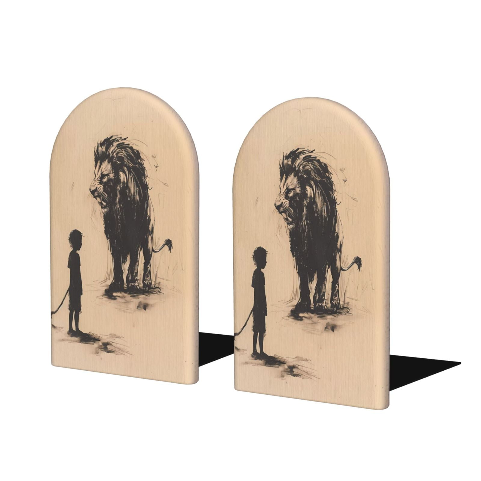 Naloa Child And Lion Sketch Wood Non-Skid Bookend for Shelves,Book Ends ...