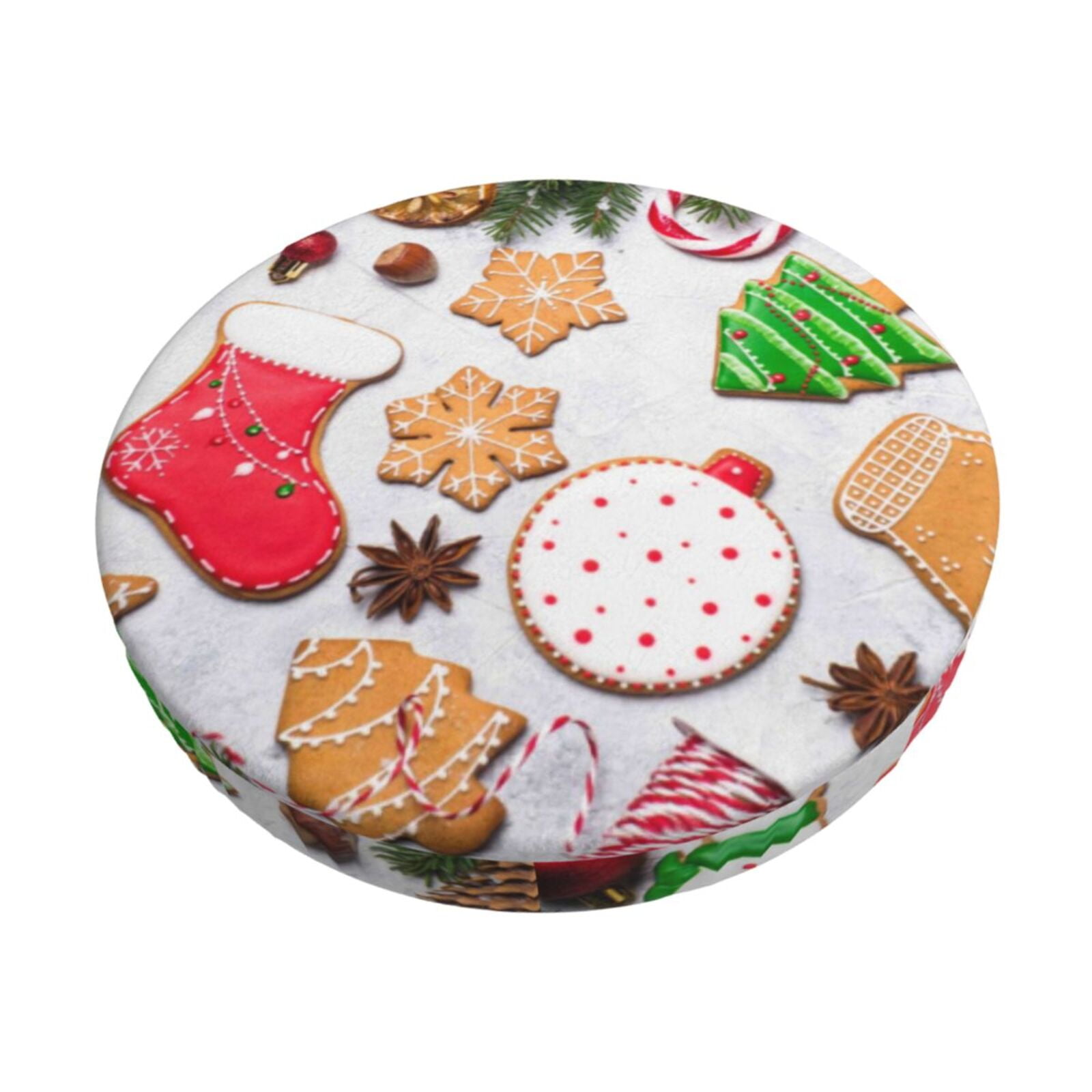 Naloa Christmas Gingerbread Cookies Round Bar Stool Cushion Cover 12-14 ...