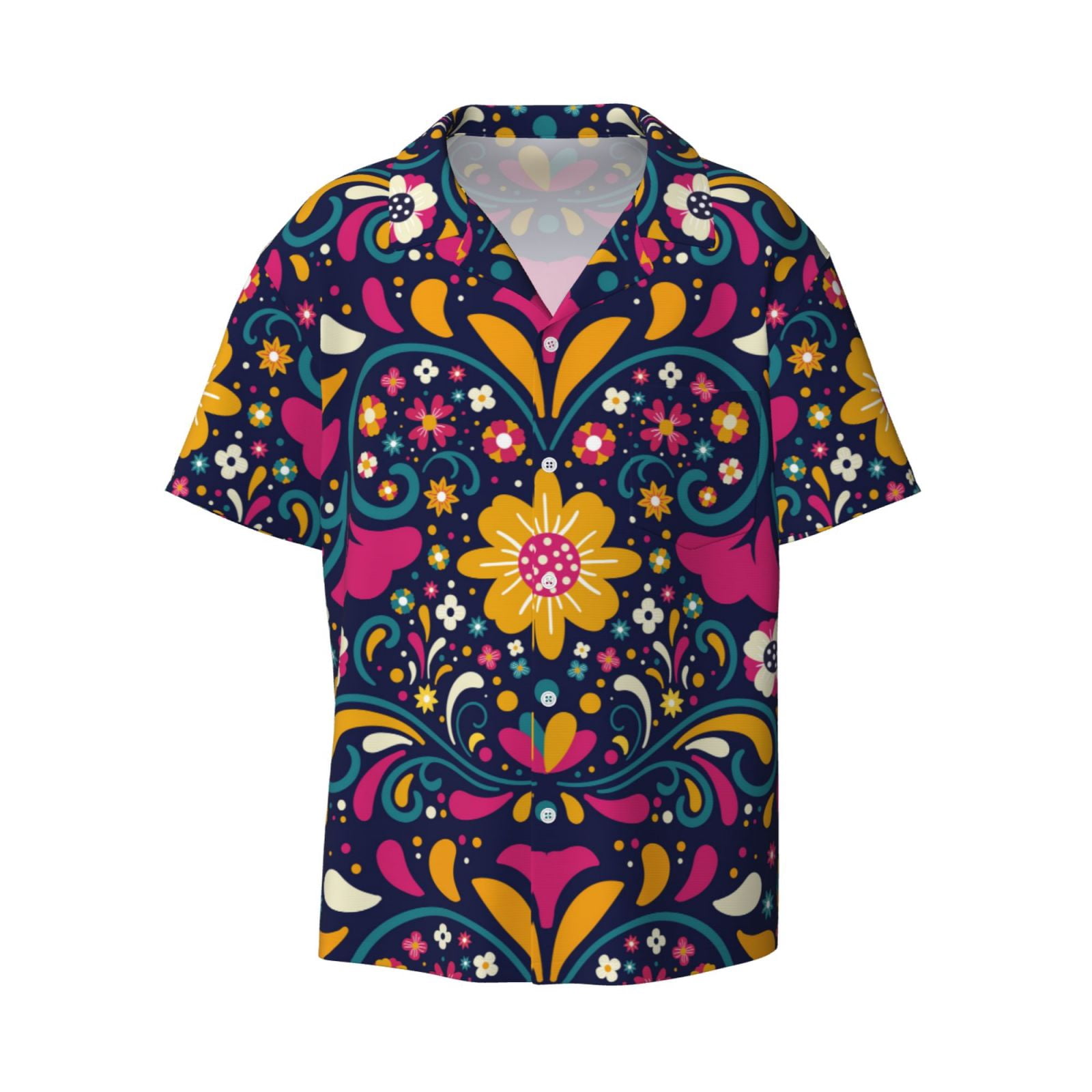 Naloa Cinco De Mayo Floral Men's Loose Fit Cuban Collar Short-Sleeve ...