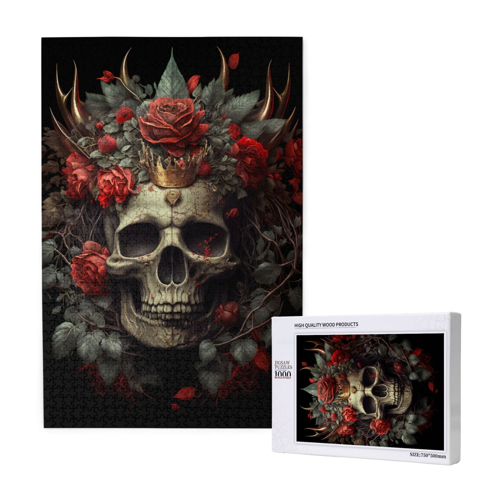 Naloa Classical Rose Crown Skull Custom Puzzles Personalized Puzzle 1000 Pieces from Photo ...