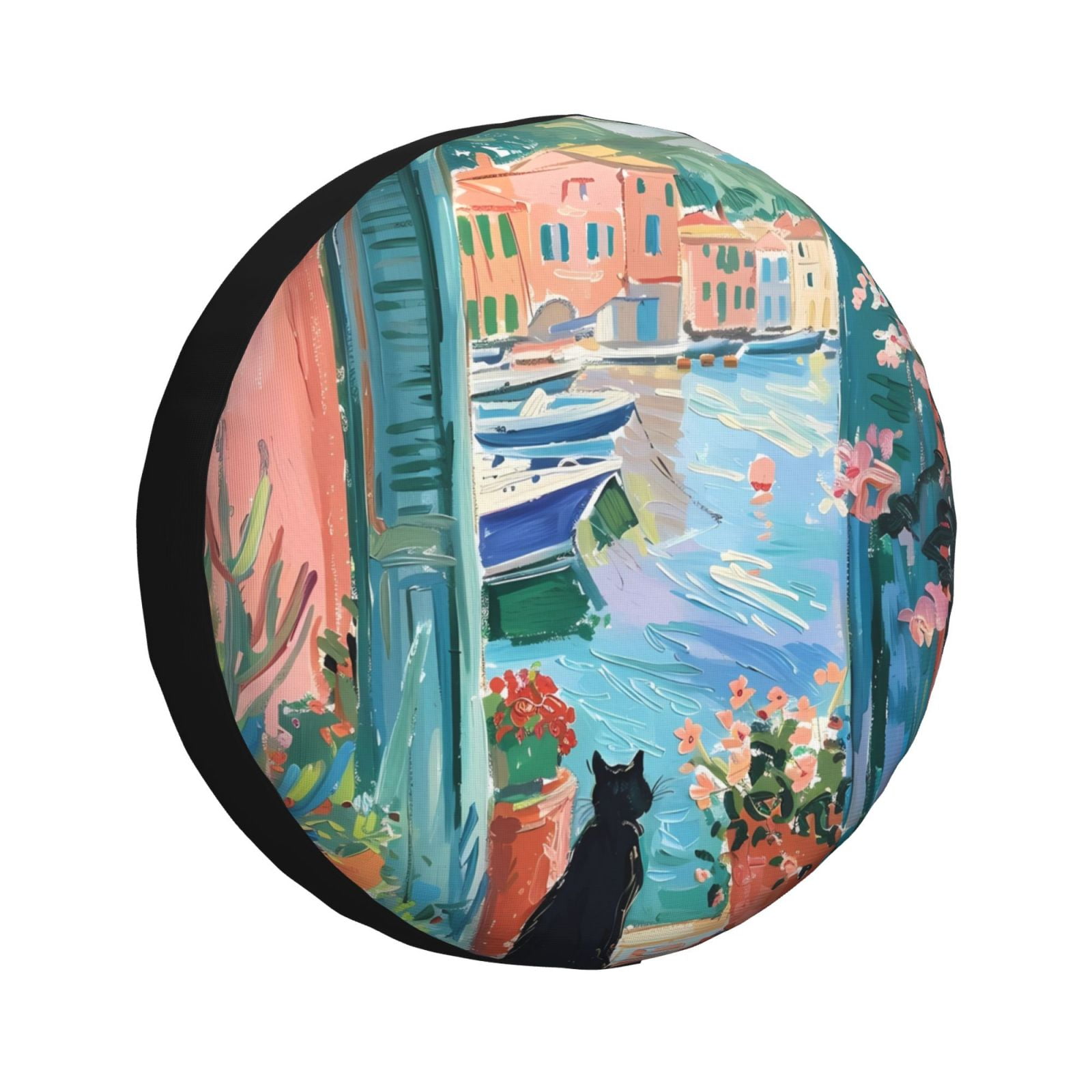 Naloa Coastal Cat By The Window PVC Leather Spare Tire Wheel Cover ...