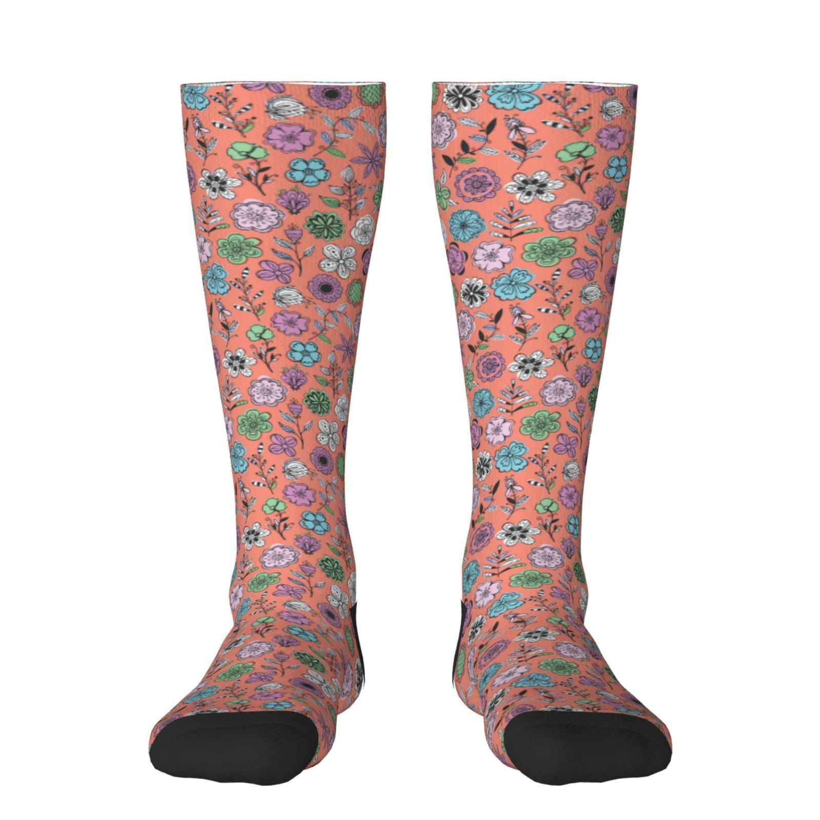 Naloa Color Flowers Thigh High Socks Extra Long Stretchy Sock Women ...