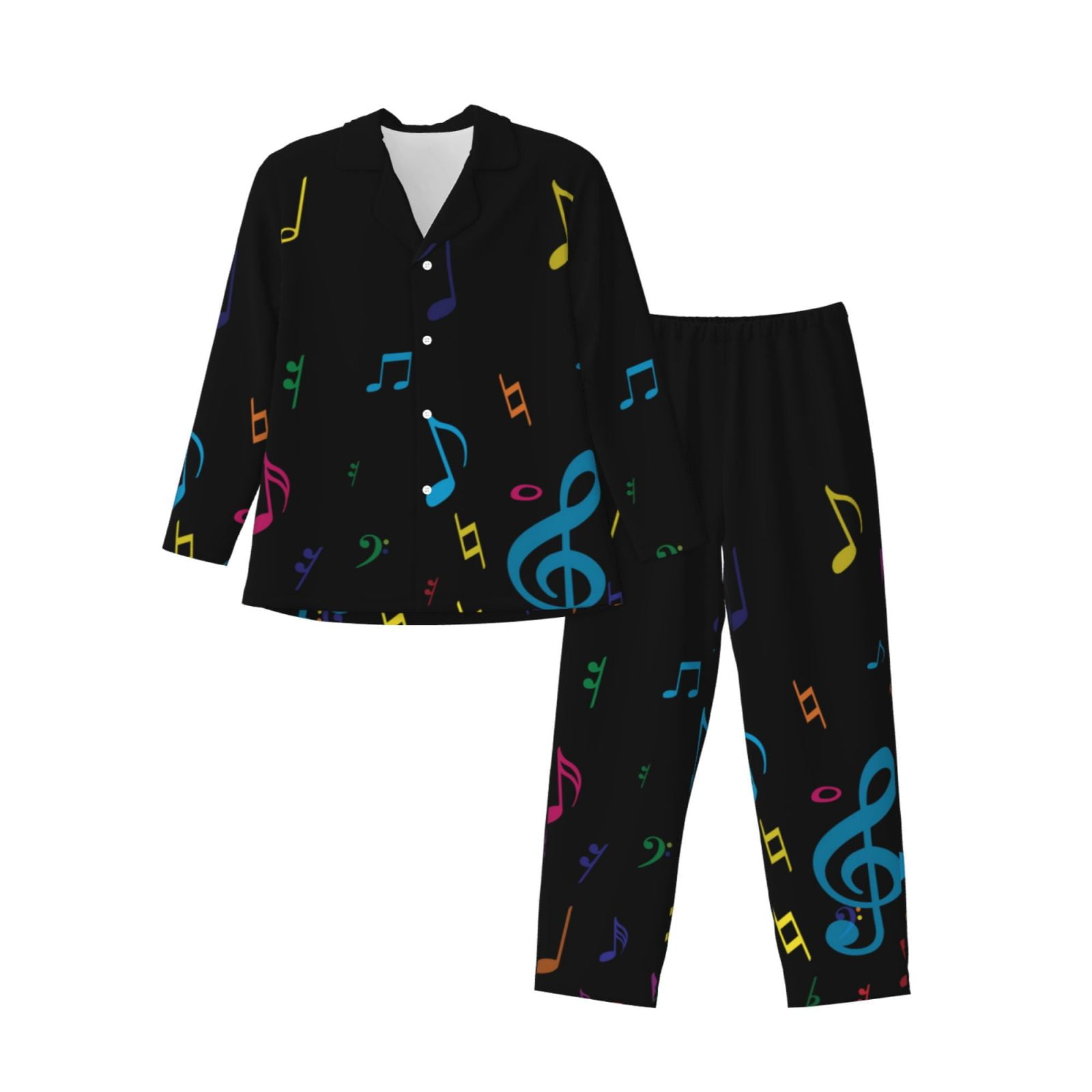 Naloa Color Musical Notes Men’s Pajamas Set - Long Sleeve Button Down ...