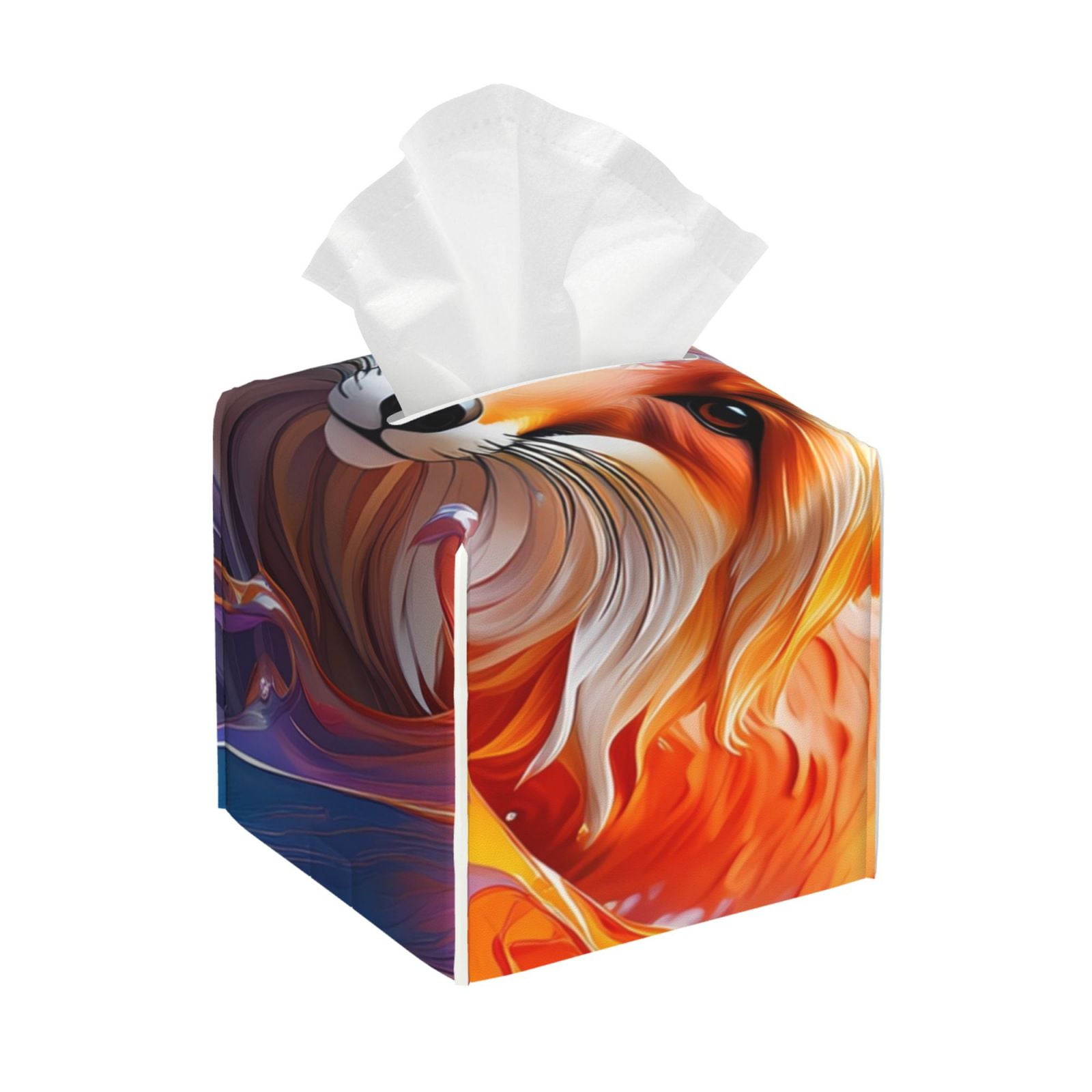 Naloa Color Splash Fox Portrait Tissue Box Cover Leather Tissue Holder ...