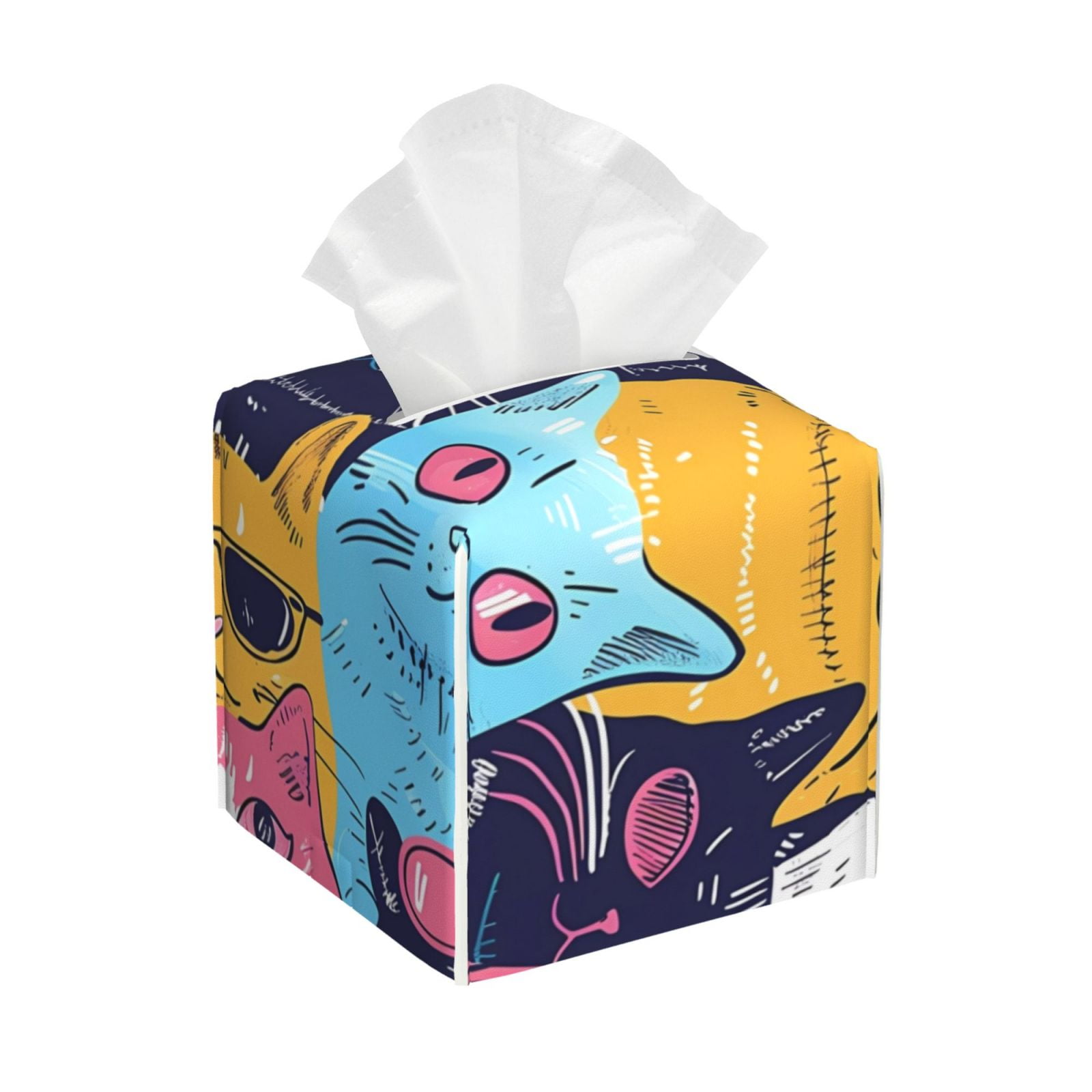 Naloa Colorful Cats Pattern Art Tissue Box Cover Leather Tissue Holder ...
