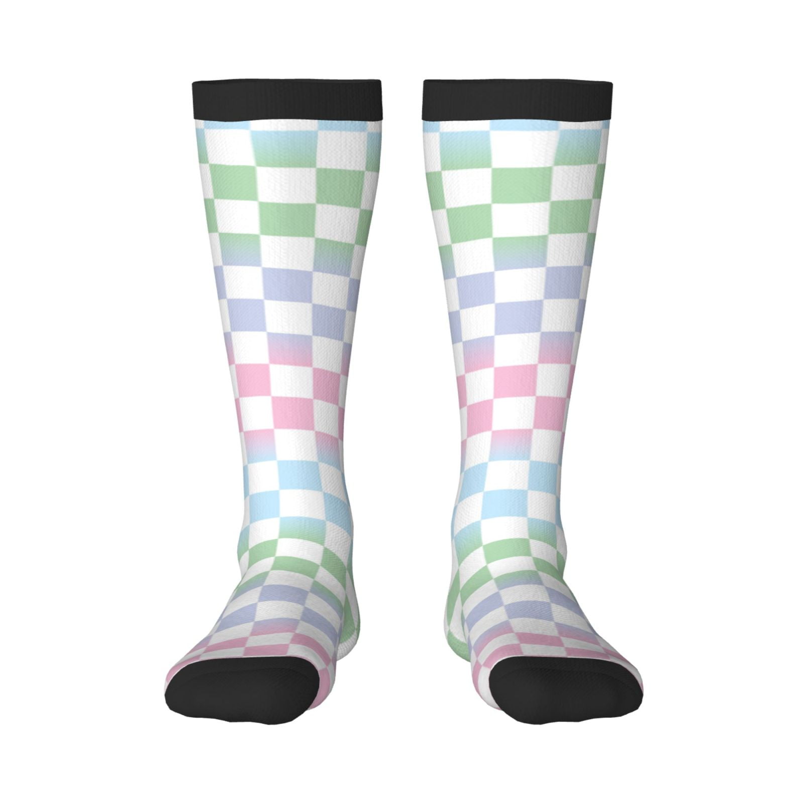 Naloa Colorful Checkerboard Thigh High Socks Extra Long Stretchy Sock Women Over Knee High ...