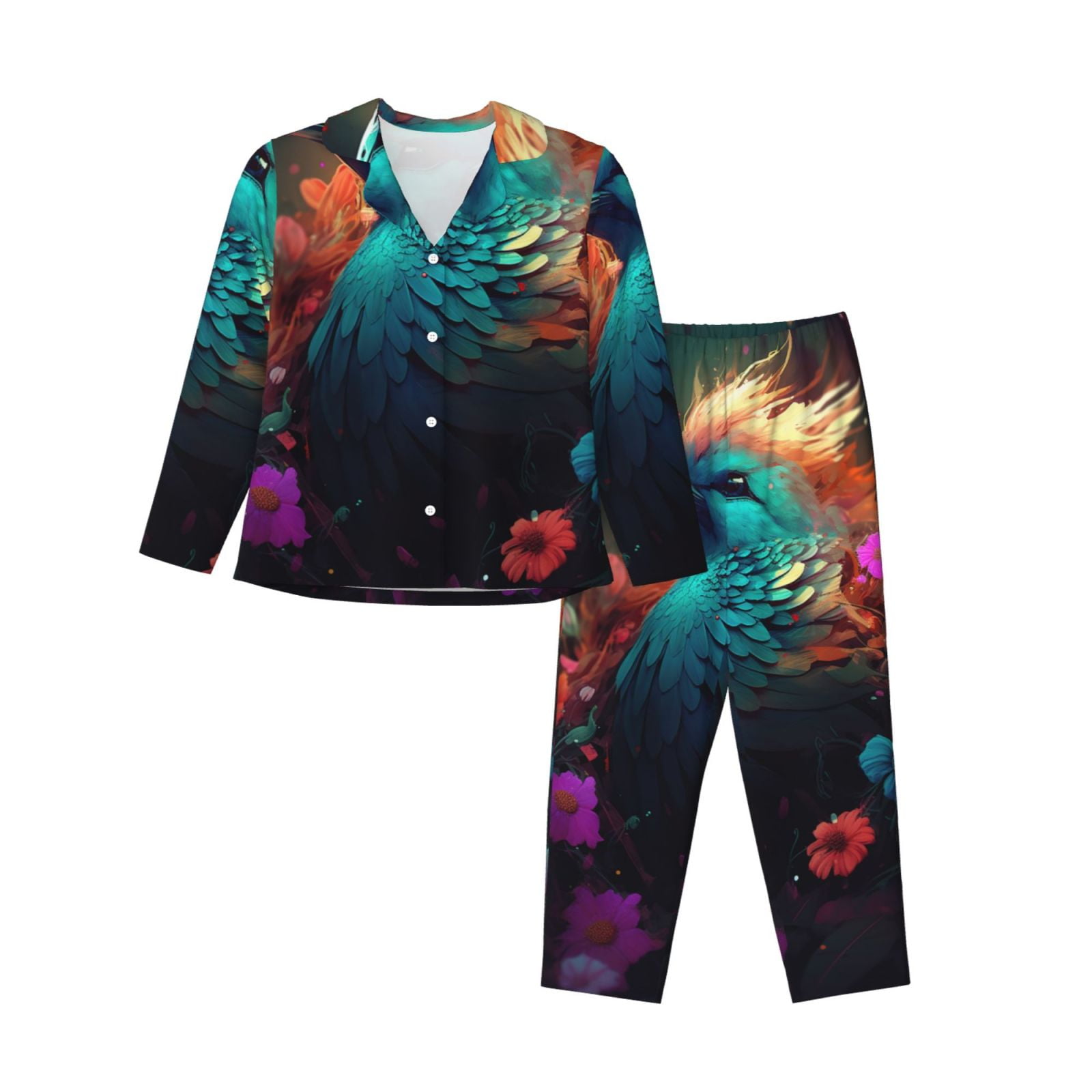Naloa Colorful Flower Bird Pajamas for Women Set, Womens Pajama Sets ...