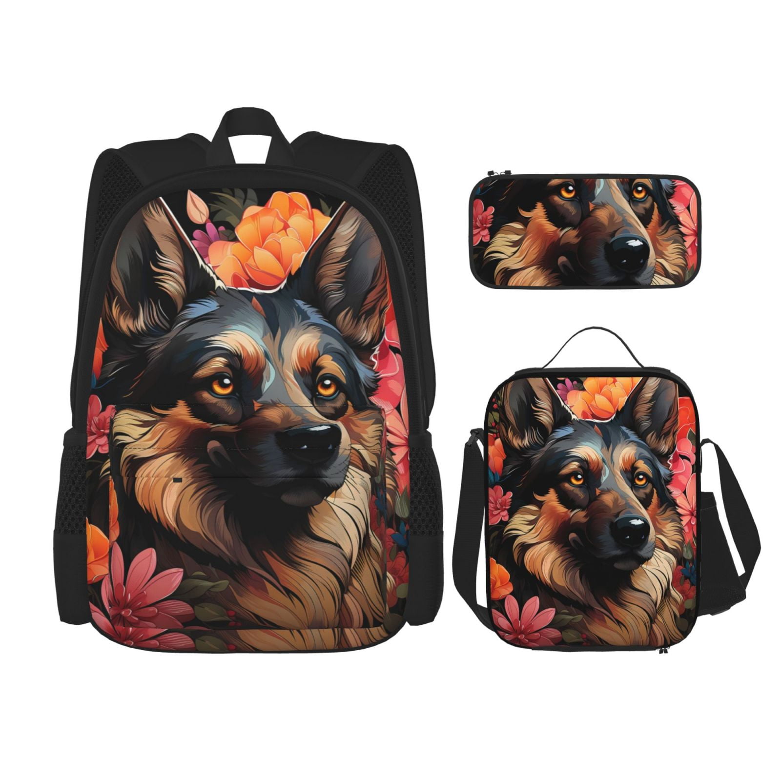 Naloa Colorful Flower German Shepherd Print Large Capacity Backpack ...