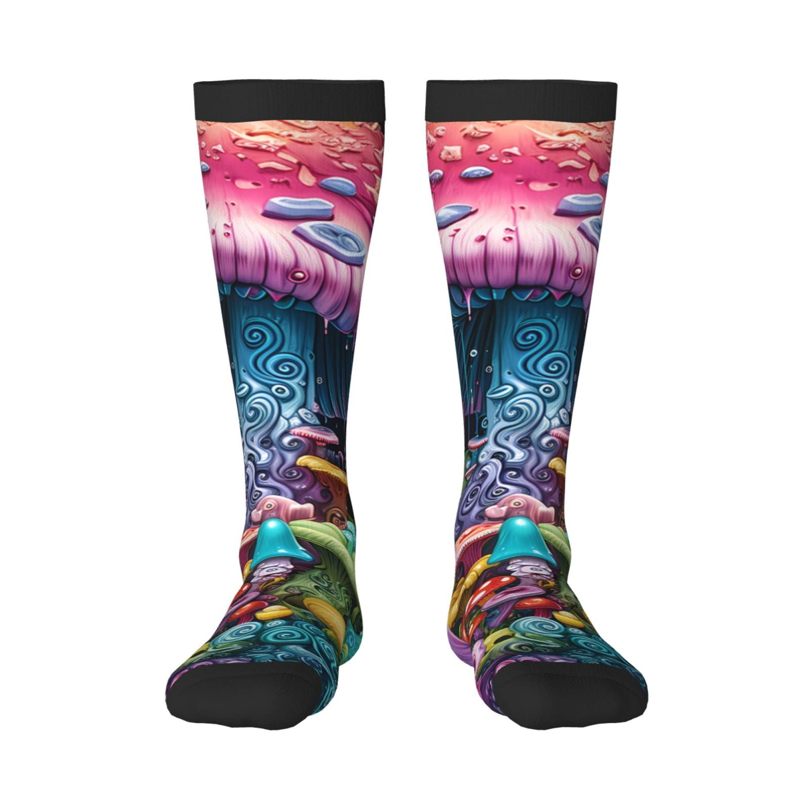 Naloa Colorful Mushroom Thigh High Socks Extra Long Stretchy Sock Women ...