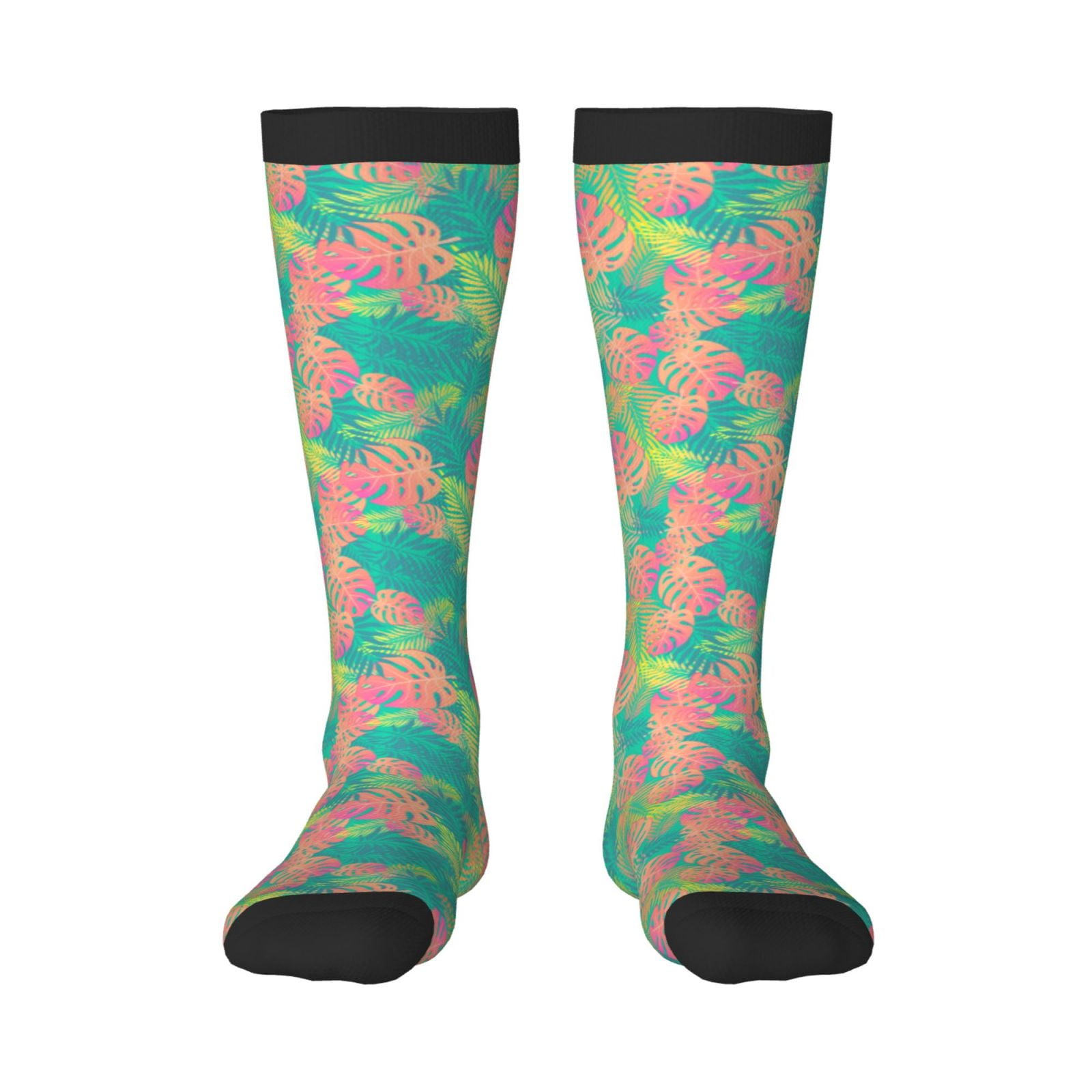 Naloa Colorful Palm Leaves Thigh High Socks Extra Long Stretchy Sock ...