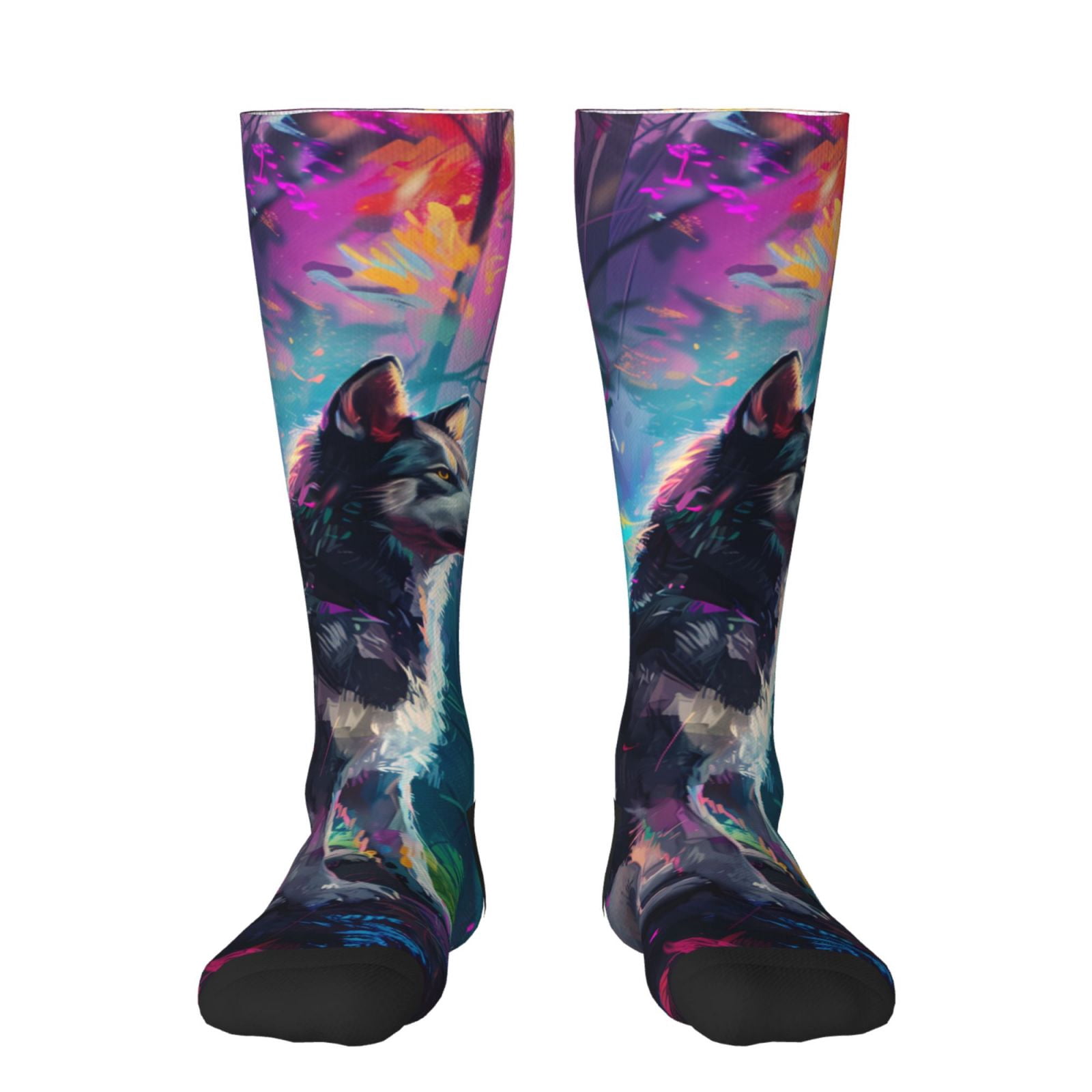 Naloa Colorful Plant Wolf Thigh High Socks Extra Long Stretchy Sock ...