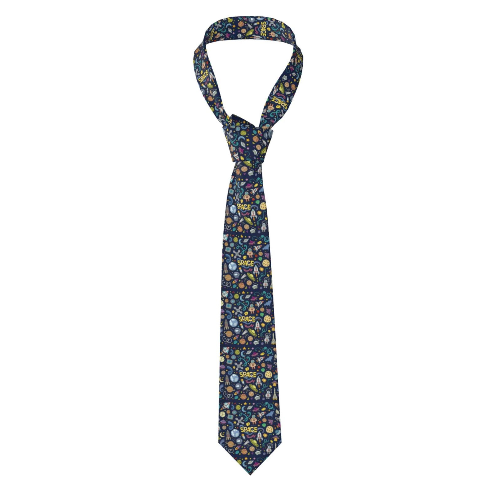 Naloa Colorful Space Print Solid Color Tie Formal Necktie for Men ...