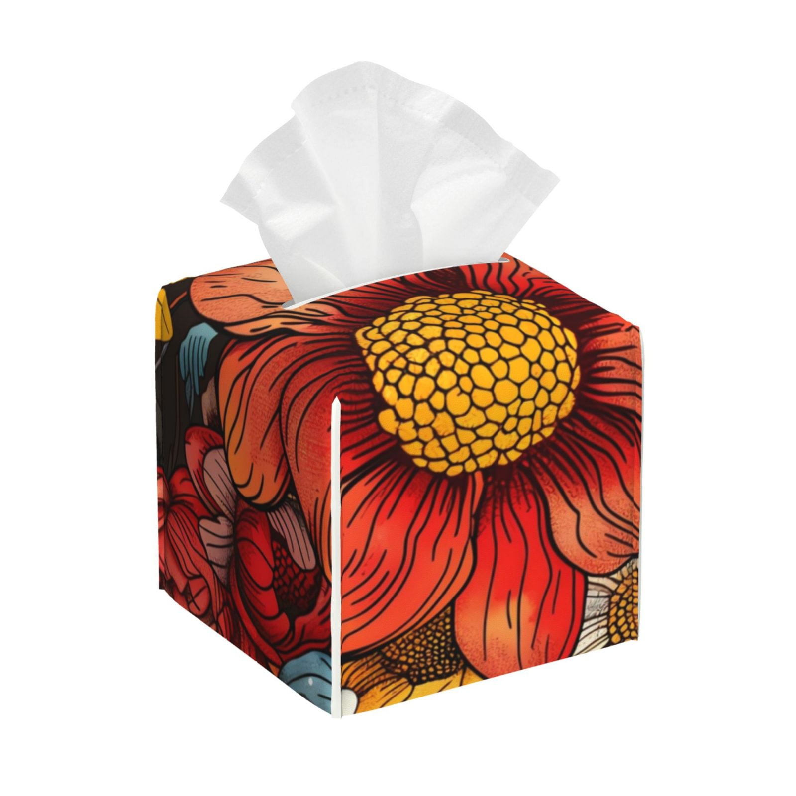 Naloa Colorful Vintage Floral Pattern Tissue Box Cover Leather Tissue ...