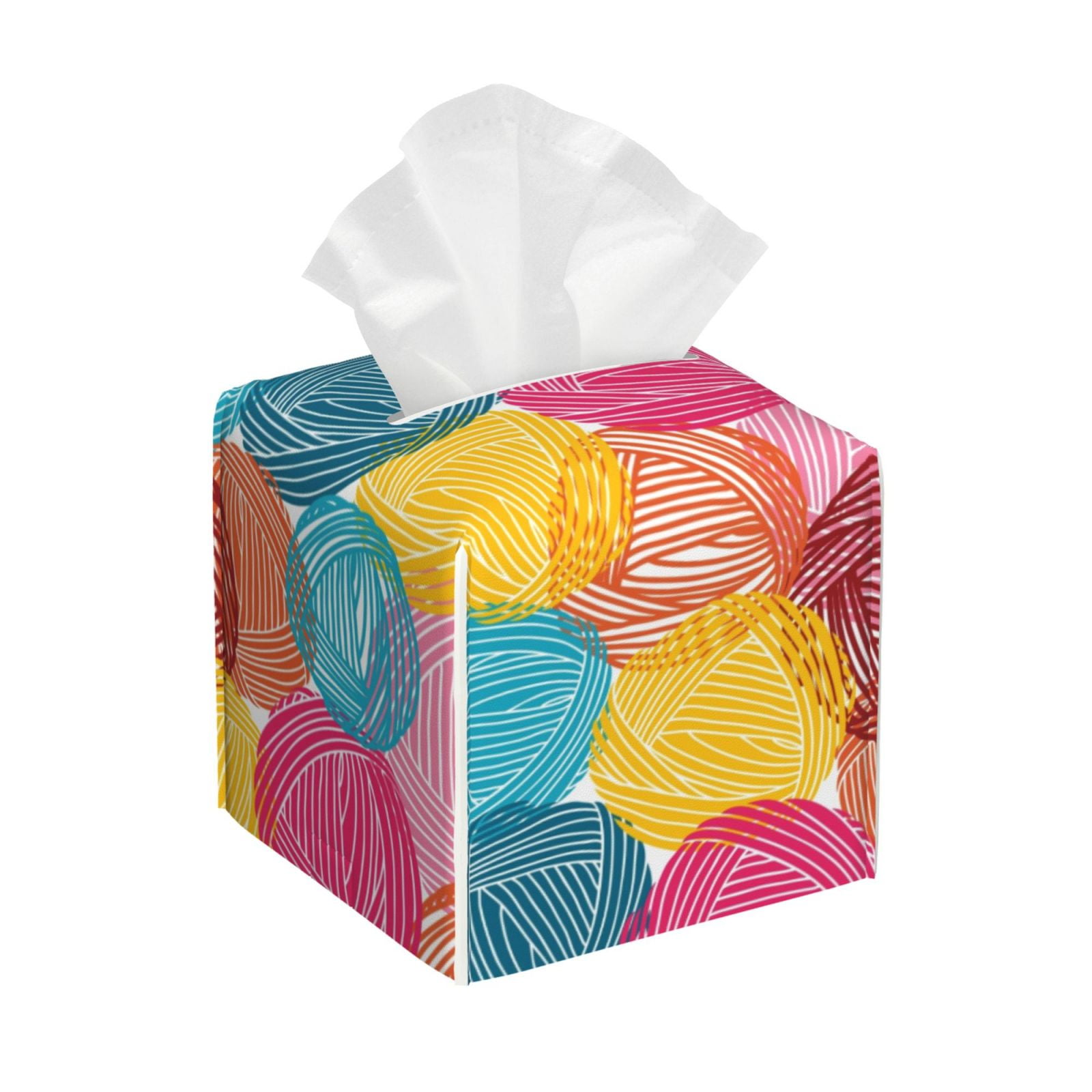 Naloa Colorful Wool Balls Tissue Box CoverLeather Tissue Holder Square ...