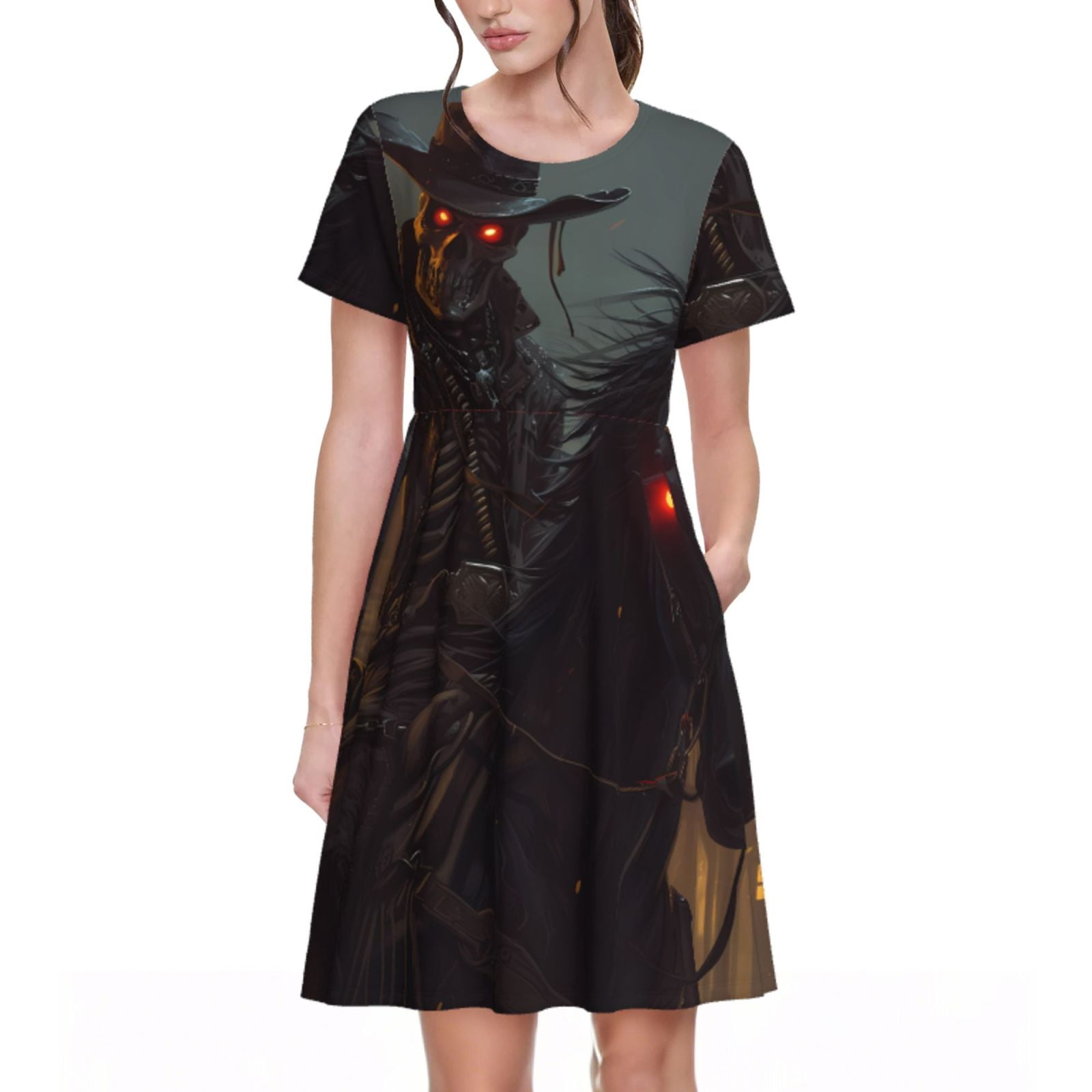 Naloa Cool Skull Western Cowboy Print Womens Summer A-Line Dress with ...