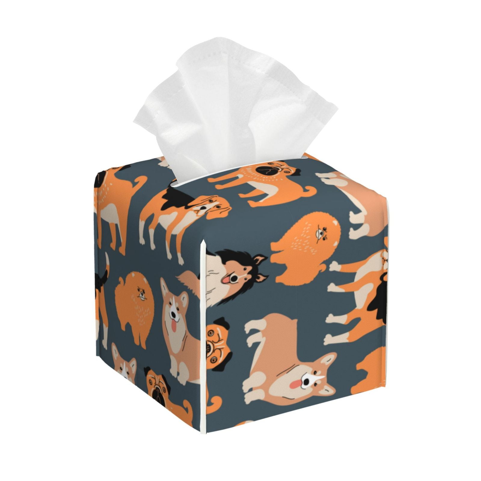 Naloa Corgi Collie Pug Tissue Box Cover Leather Tissue Holder Square ...