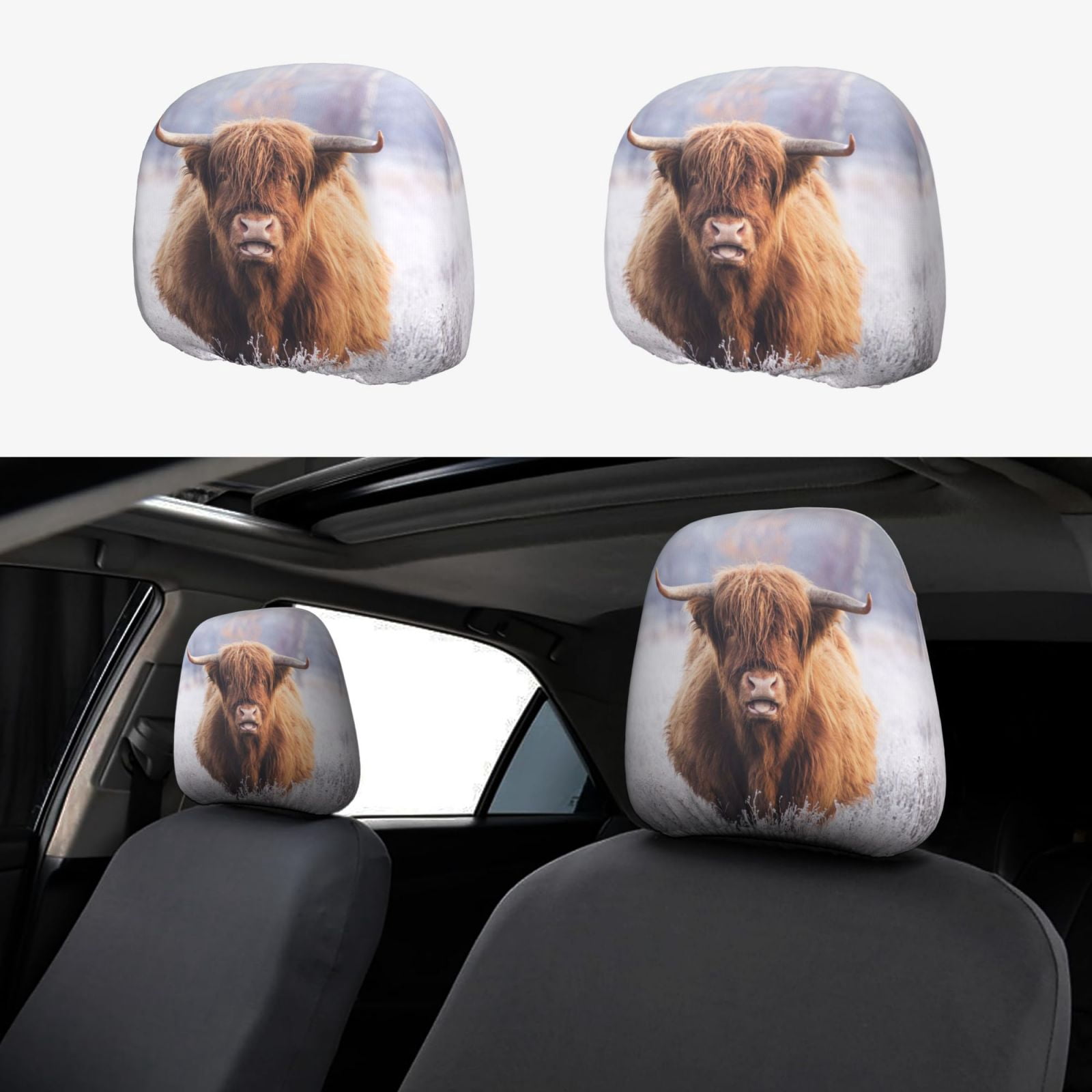 Naloa Cow Print 2 PCS Car All-Inclusive Headrest Cover,Seat Headrest ...