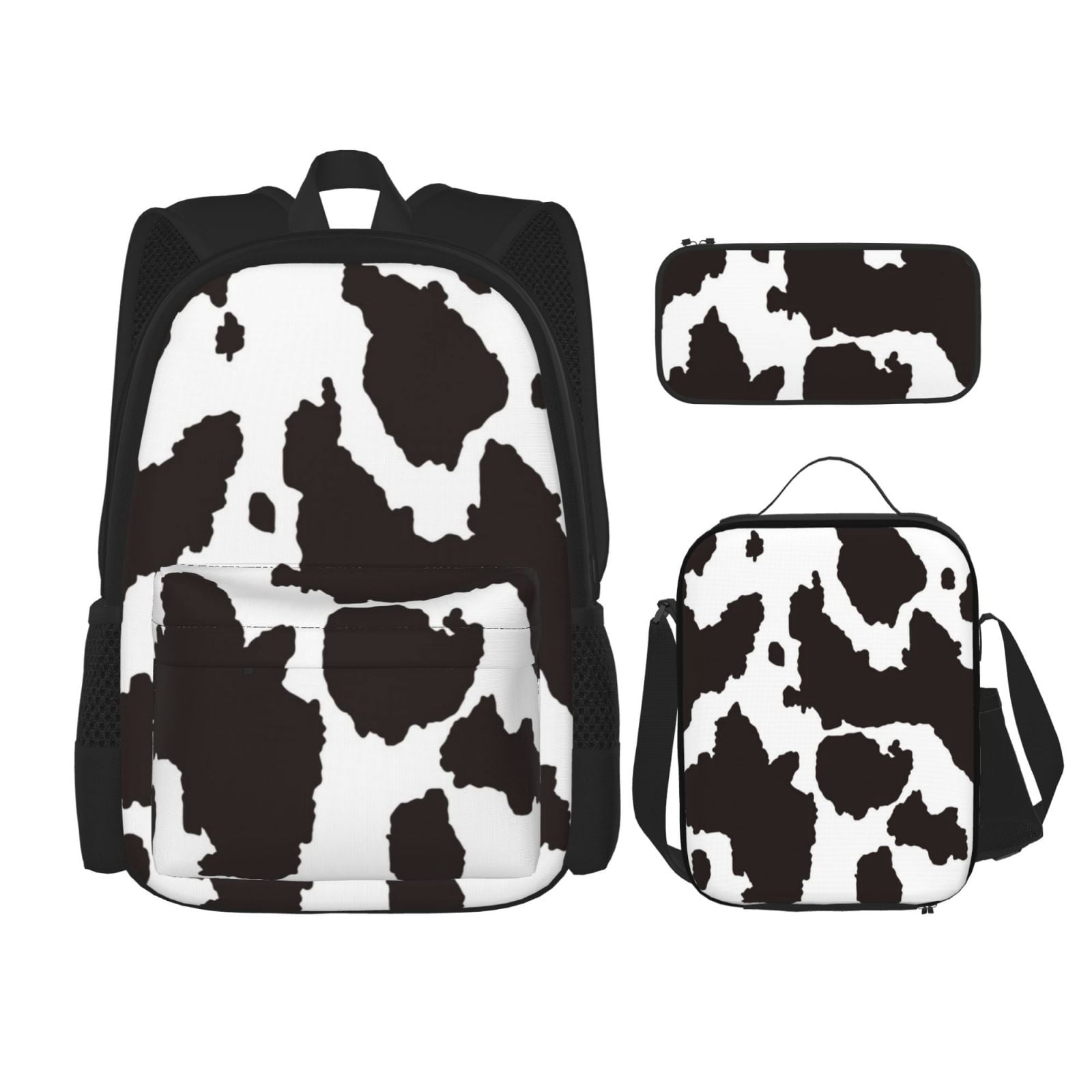 Naloa Cow Skin 2 Print Large Capacity Backpack Lunch Bag Pencil Case ...