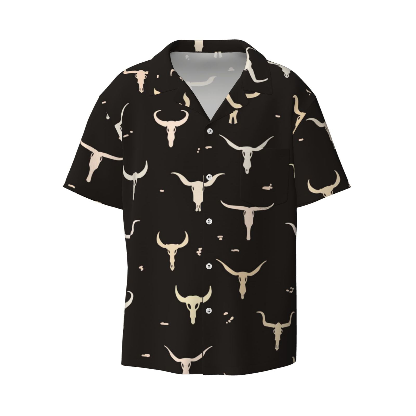 Naloa Cow Skulls Men's Loose Fit Cuban Collar Short-Sleeve Shirt with ...