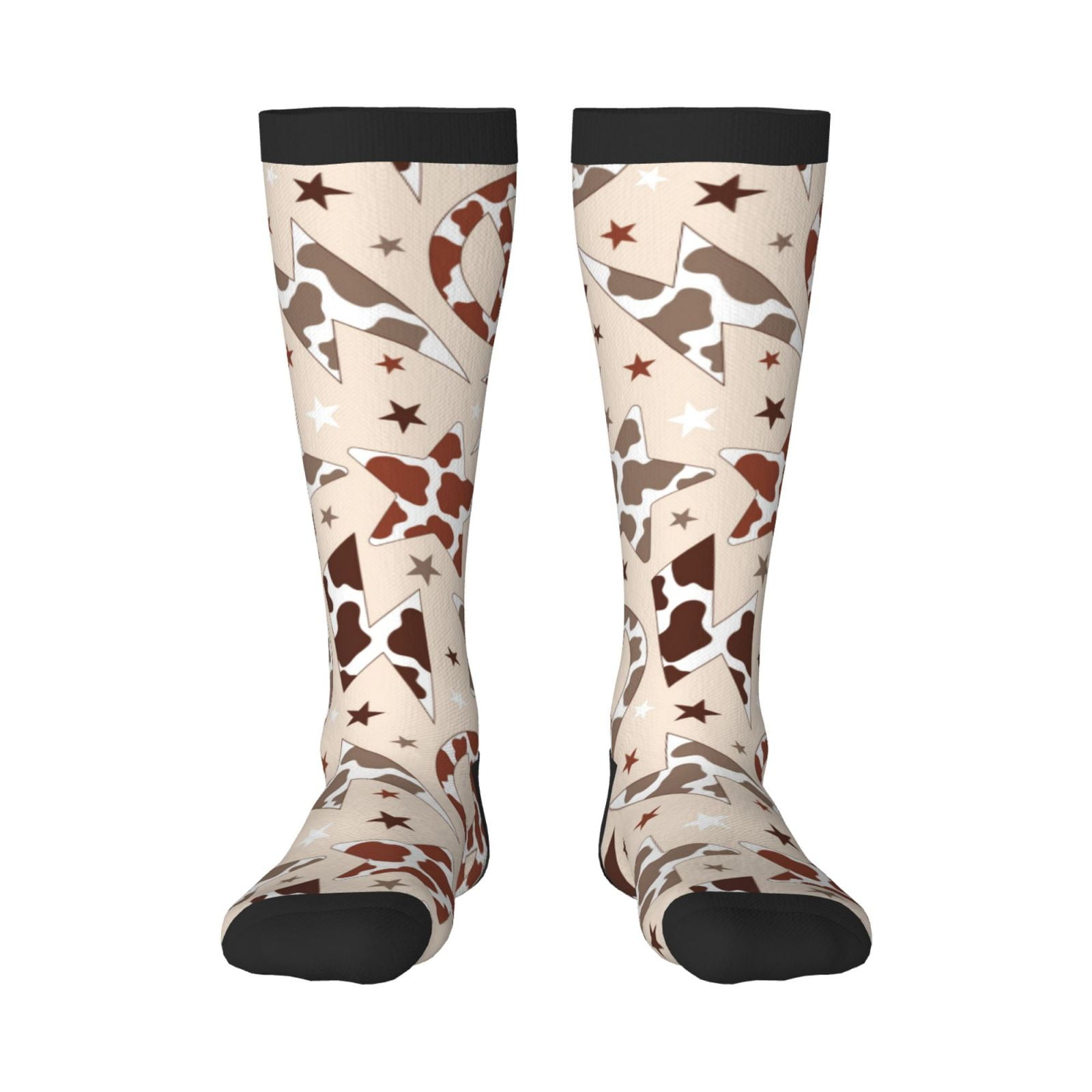 Naloa Cow Spots And Peace Thigh High Socks Extra Long Stretchy Sock ...