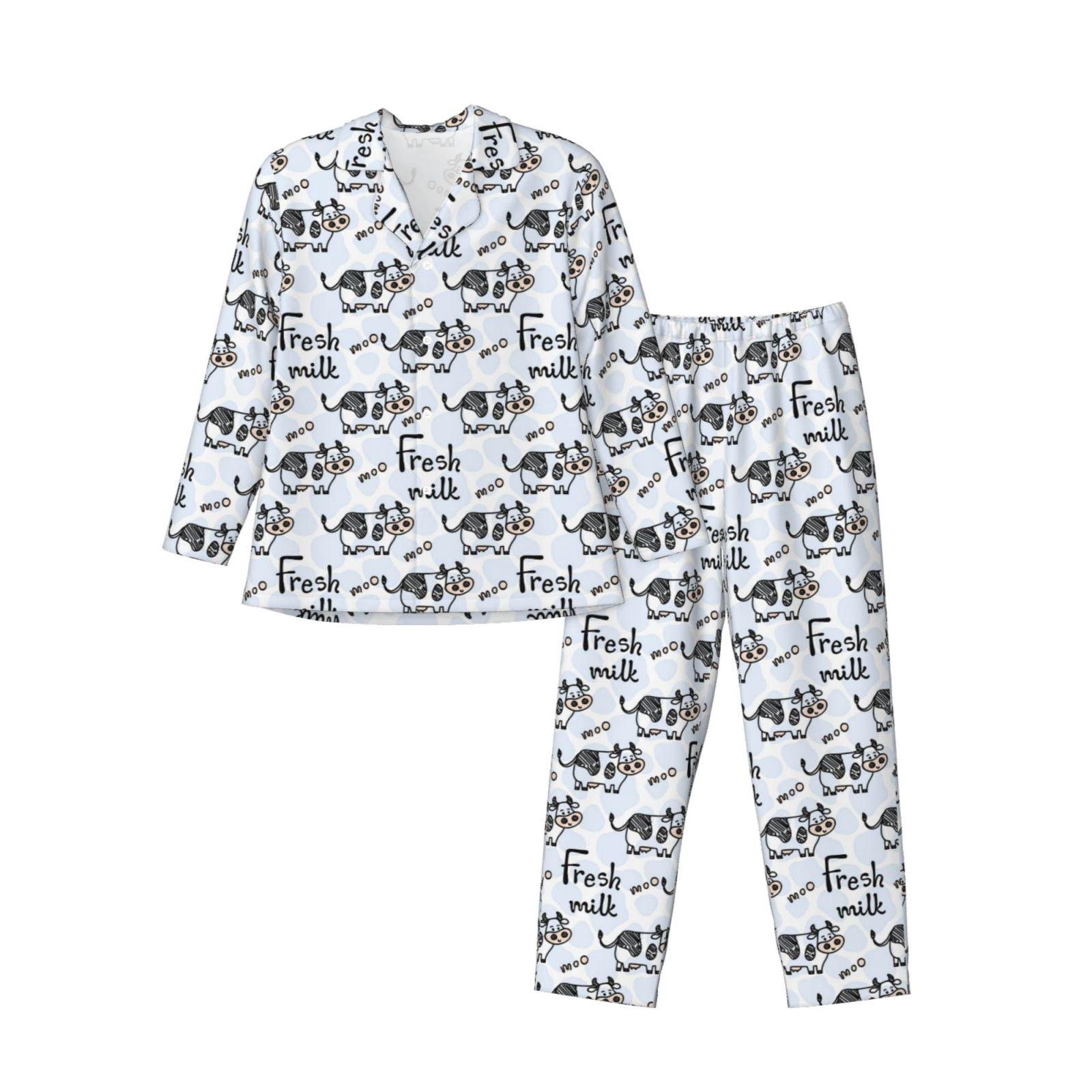 Naloa Cow With Fresh Milk Men’s Pajamas Set - Long Sleeve Button Down ...